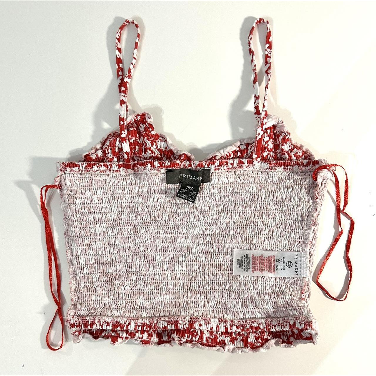 RED AND WHITE SHIRRED CAMI TOP PRIMARK DEPOP... - Depop
