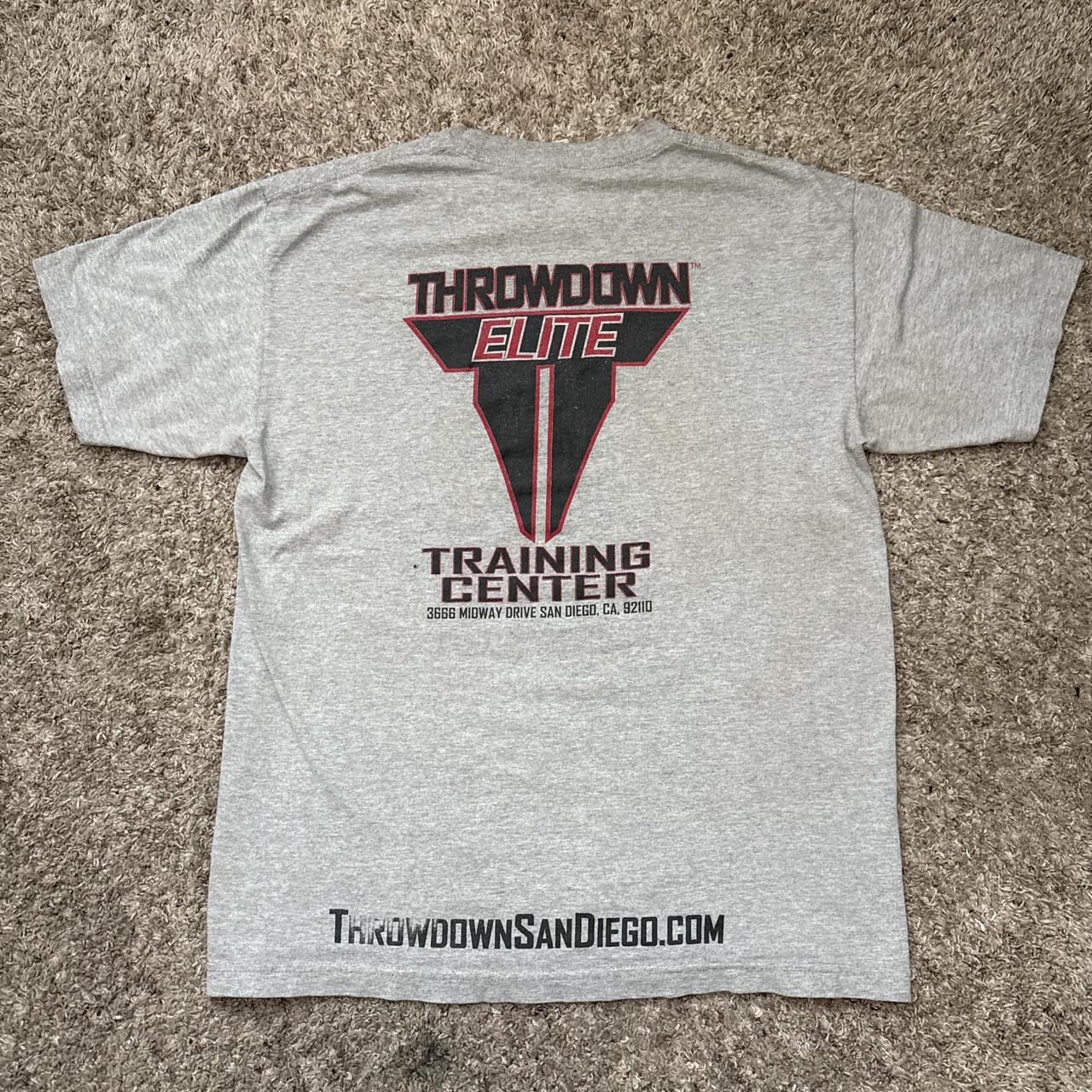 Grey and red vintage throwdown elite 2000s graphic... | Depop