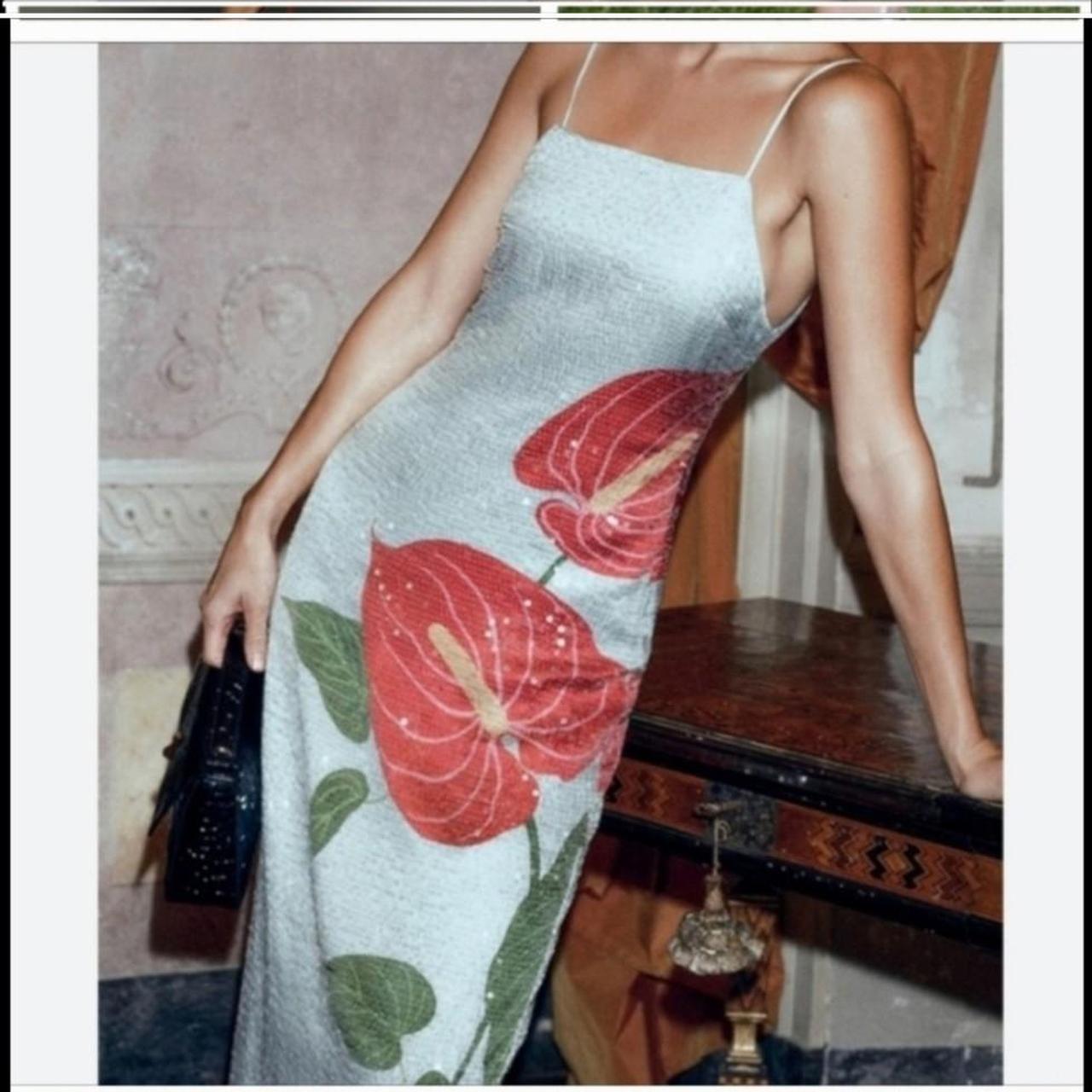 farm rio blue sequins maxidress Square Neckline Pit... | Depop