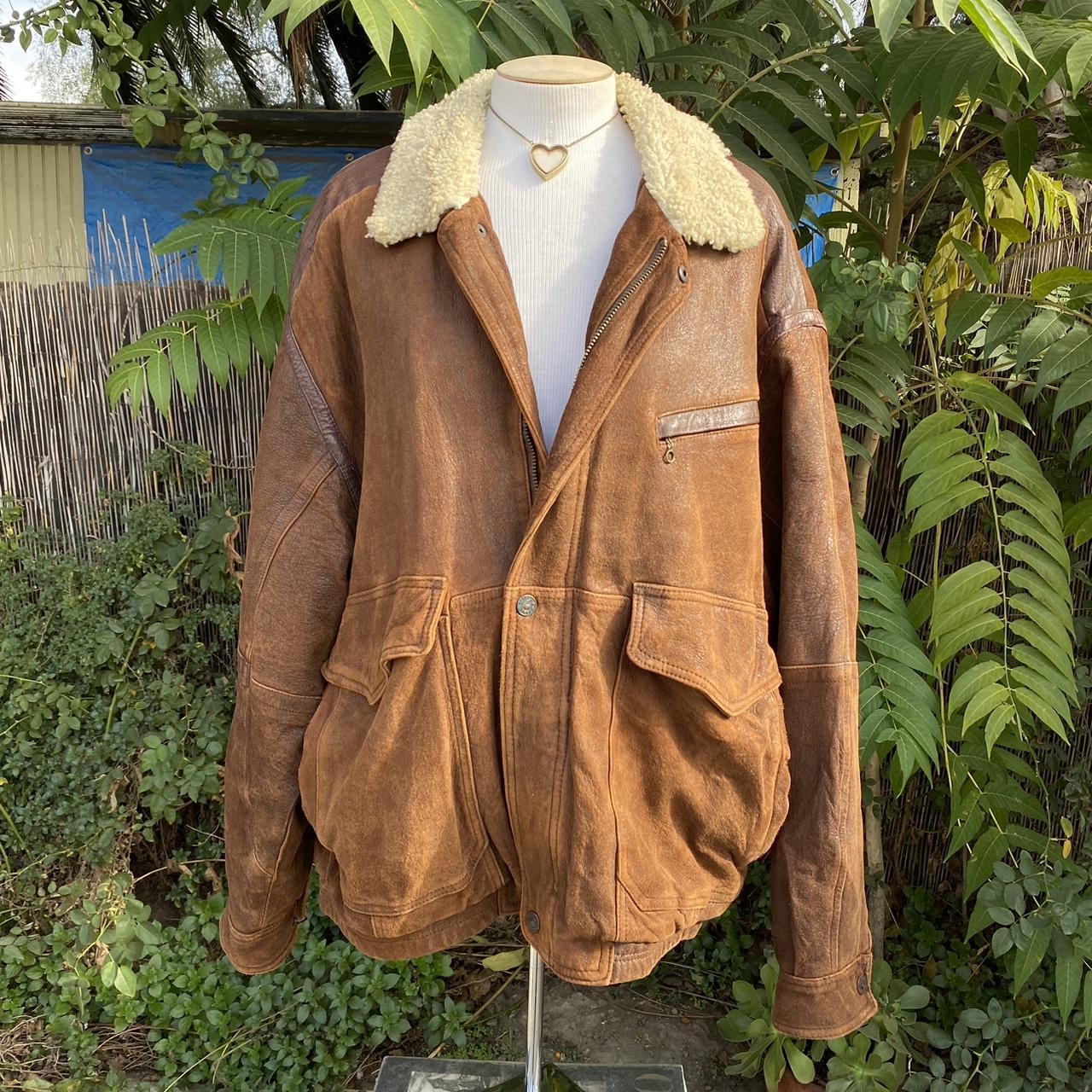 Vintage Aviator Jacket Brown leather with fur on... - Depop