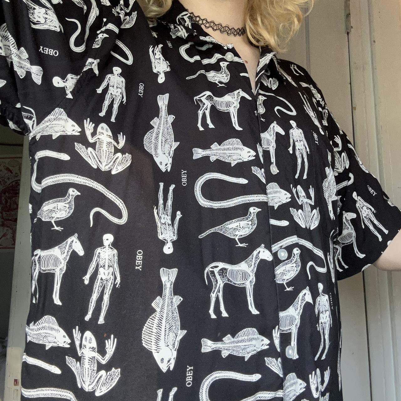 Black Obey skeleton button up shirt - Depop