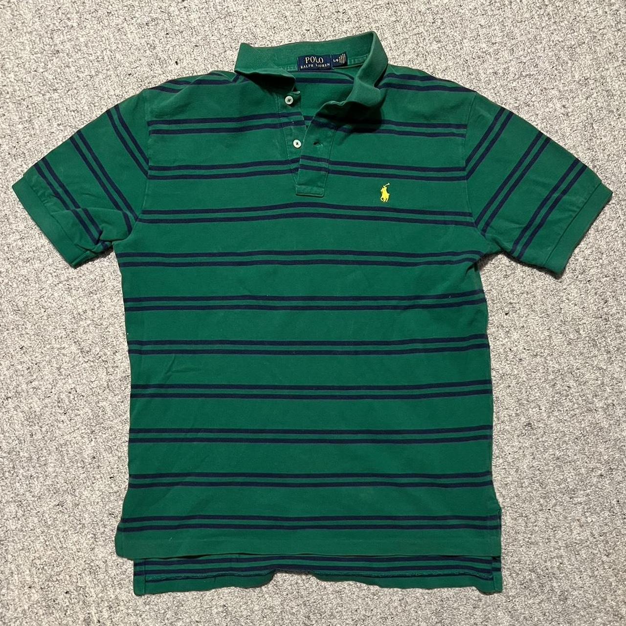 Green striped polo tee - Depop