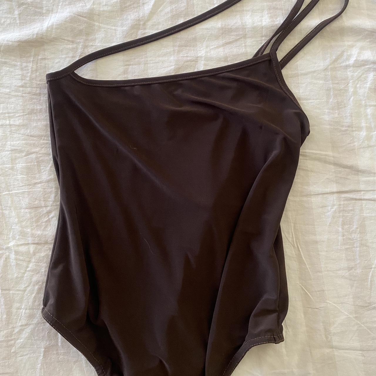 super pretty one shoulder bodysuit in chocolate... - Depop