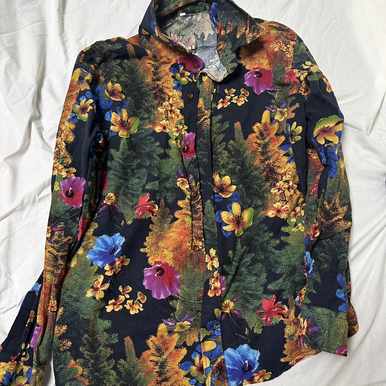 Beautiful flower button up shirt, with vibrant... - Depop
