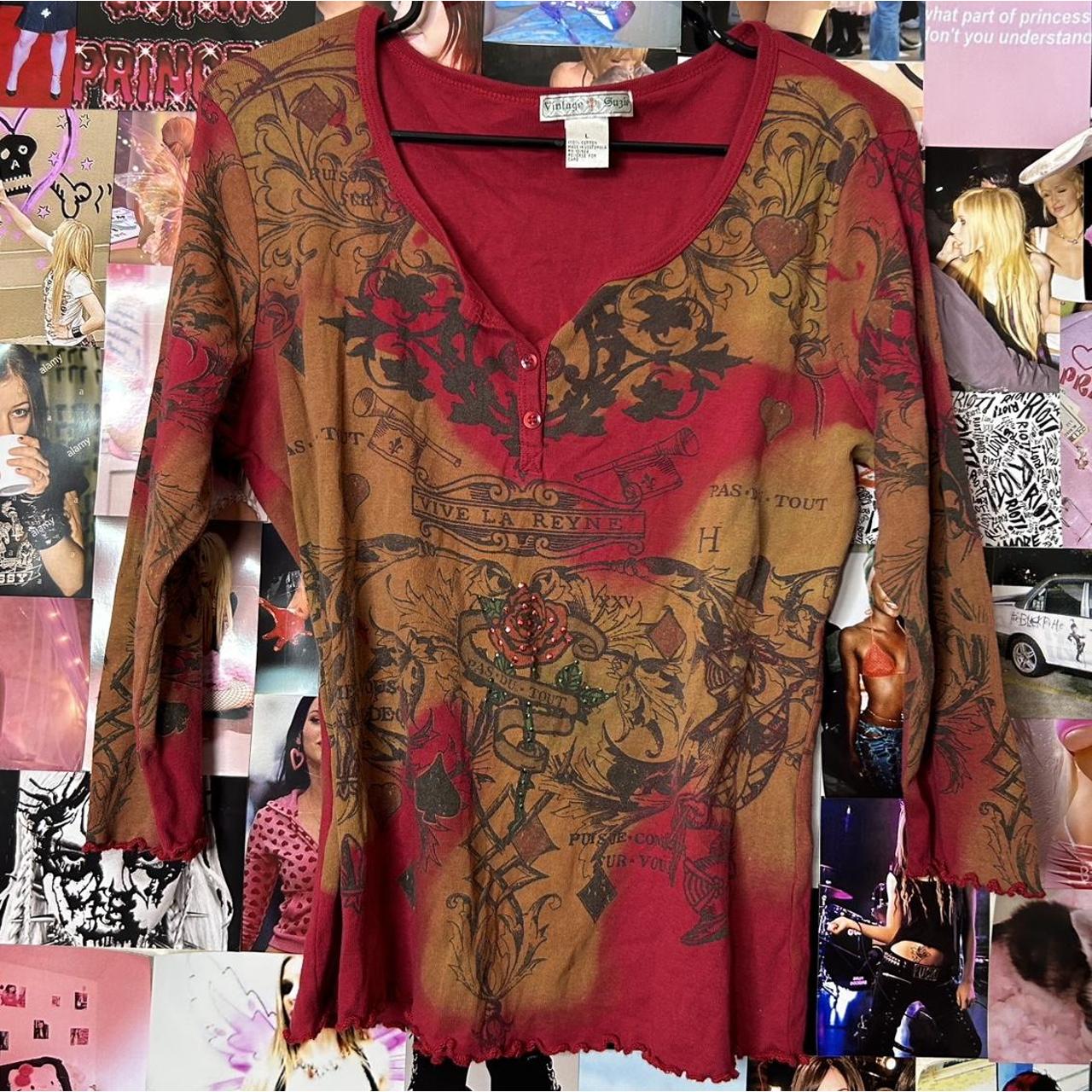 Women's Red and Tan Shirt | Depop