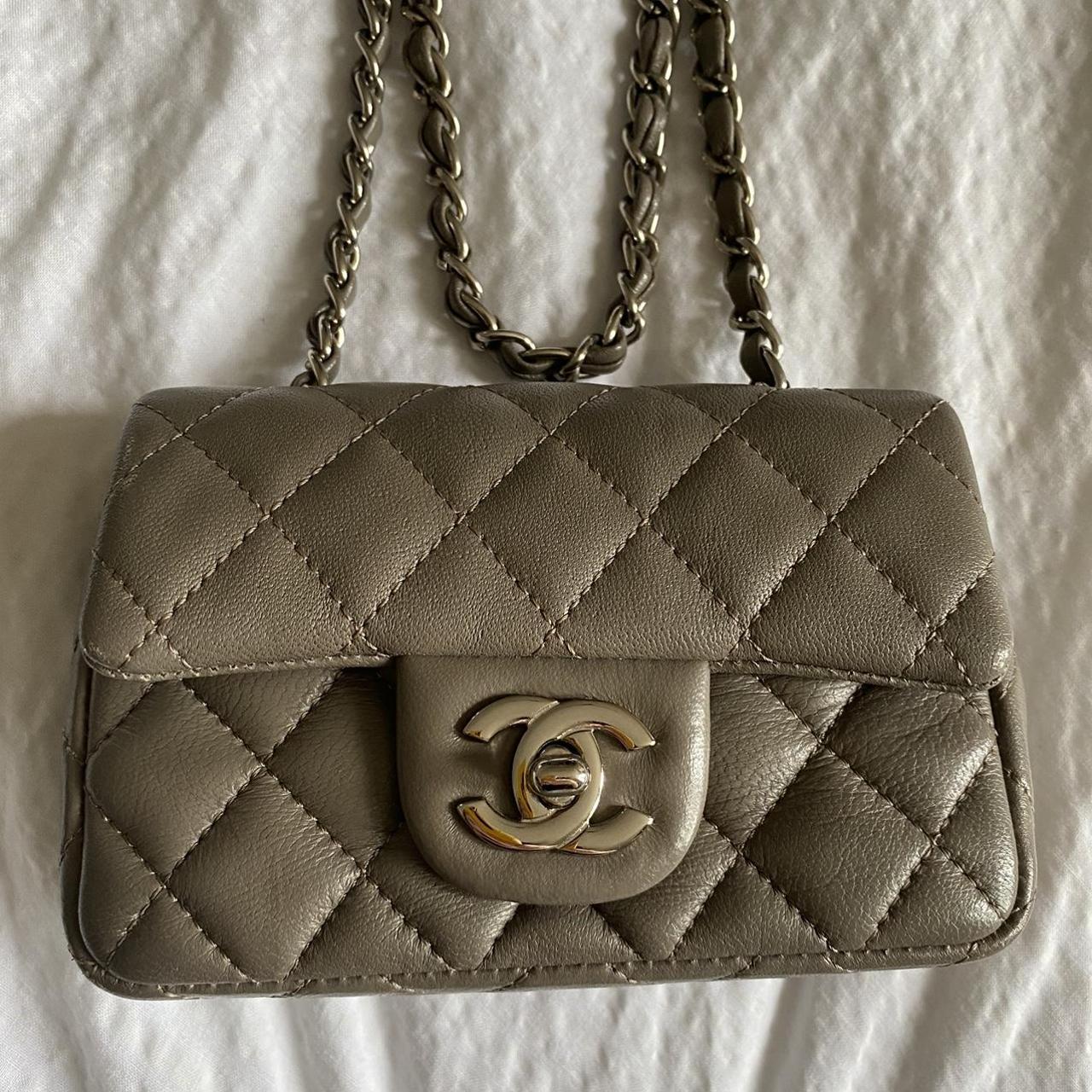 Grey mini quilted CC bag - made from real leather /... - Depop