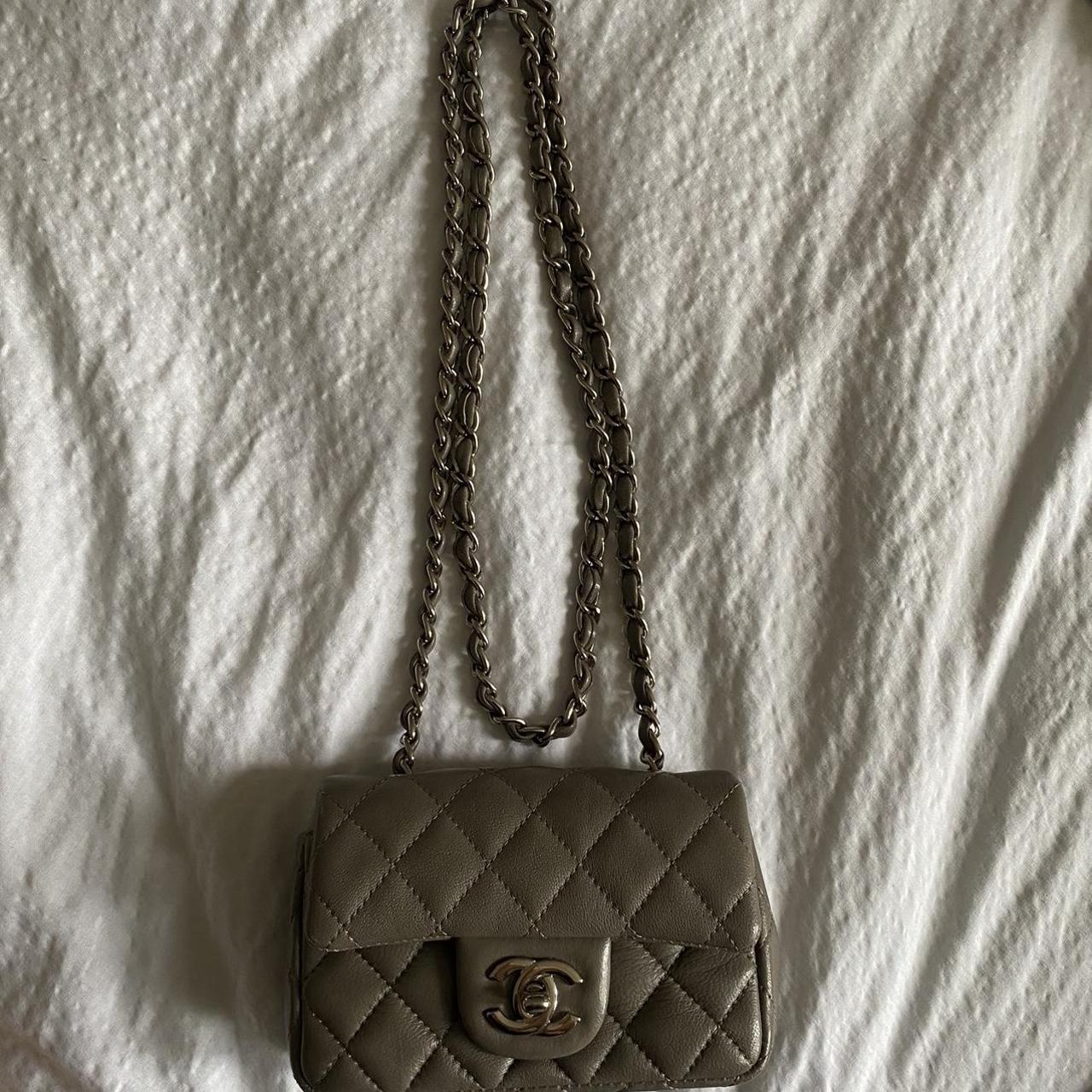 Grey mini quilted CC bag - made from real leather /... - Depop