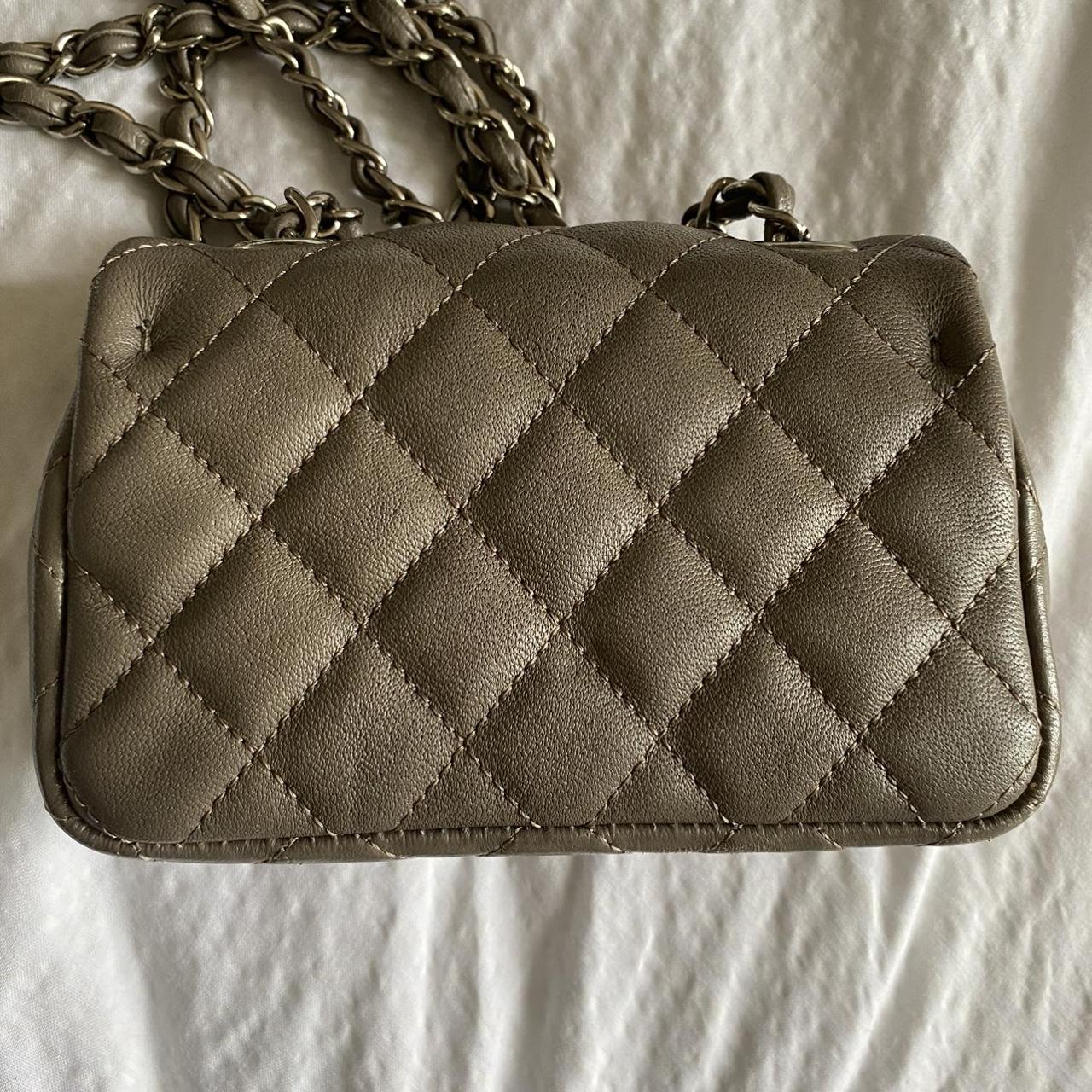 Grey mini quilted CC bag - made from real leather /... - Depop