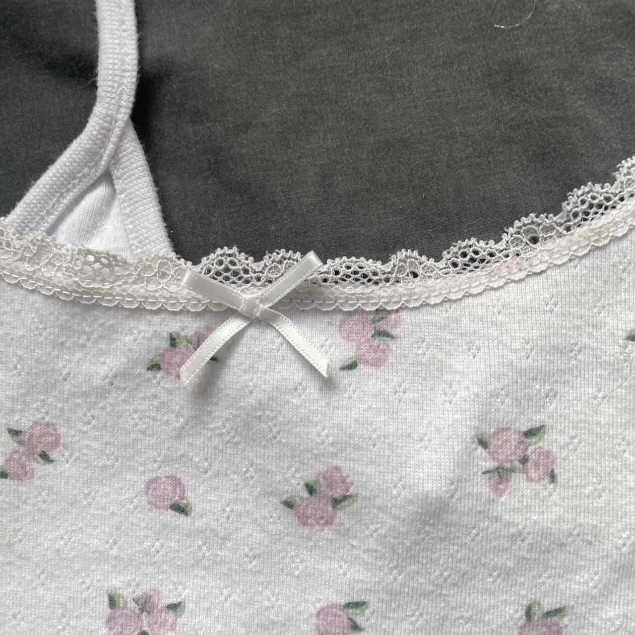 supre floral coquette bow lace white cami pink... - Depop