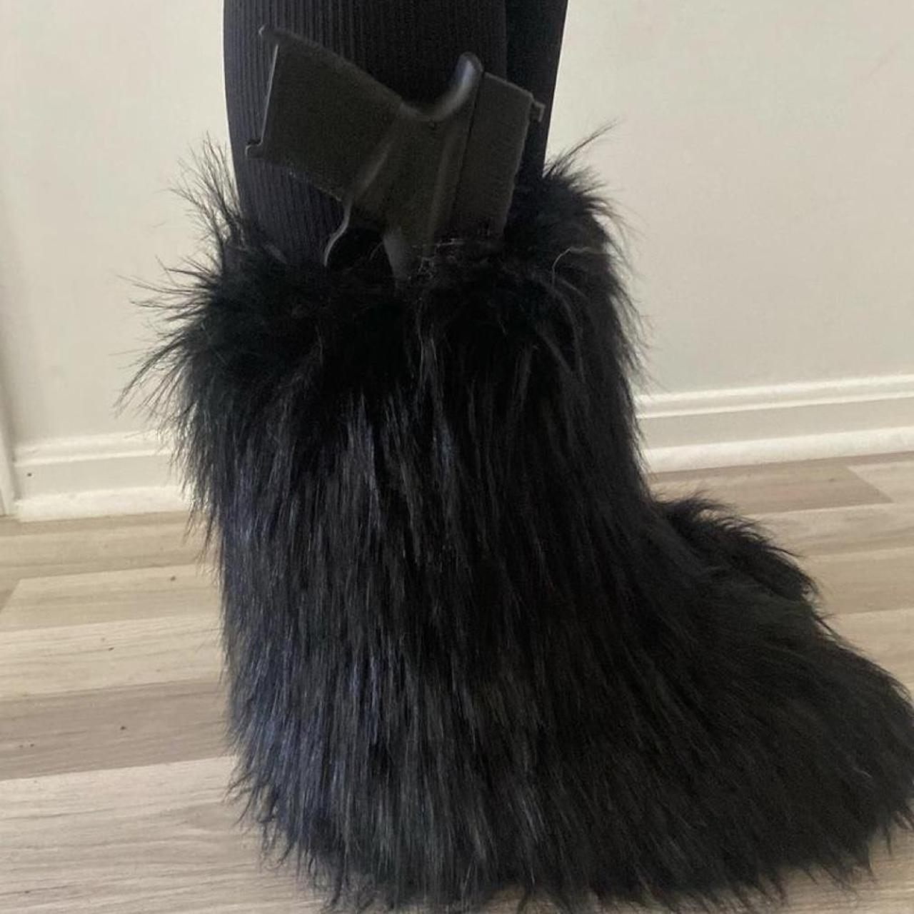 opium black furry boots size 5 in womans #opium... - Depop