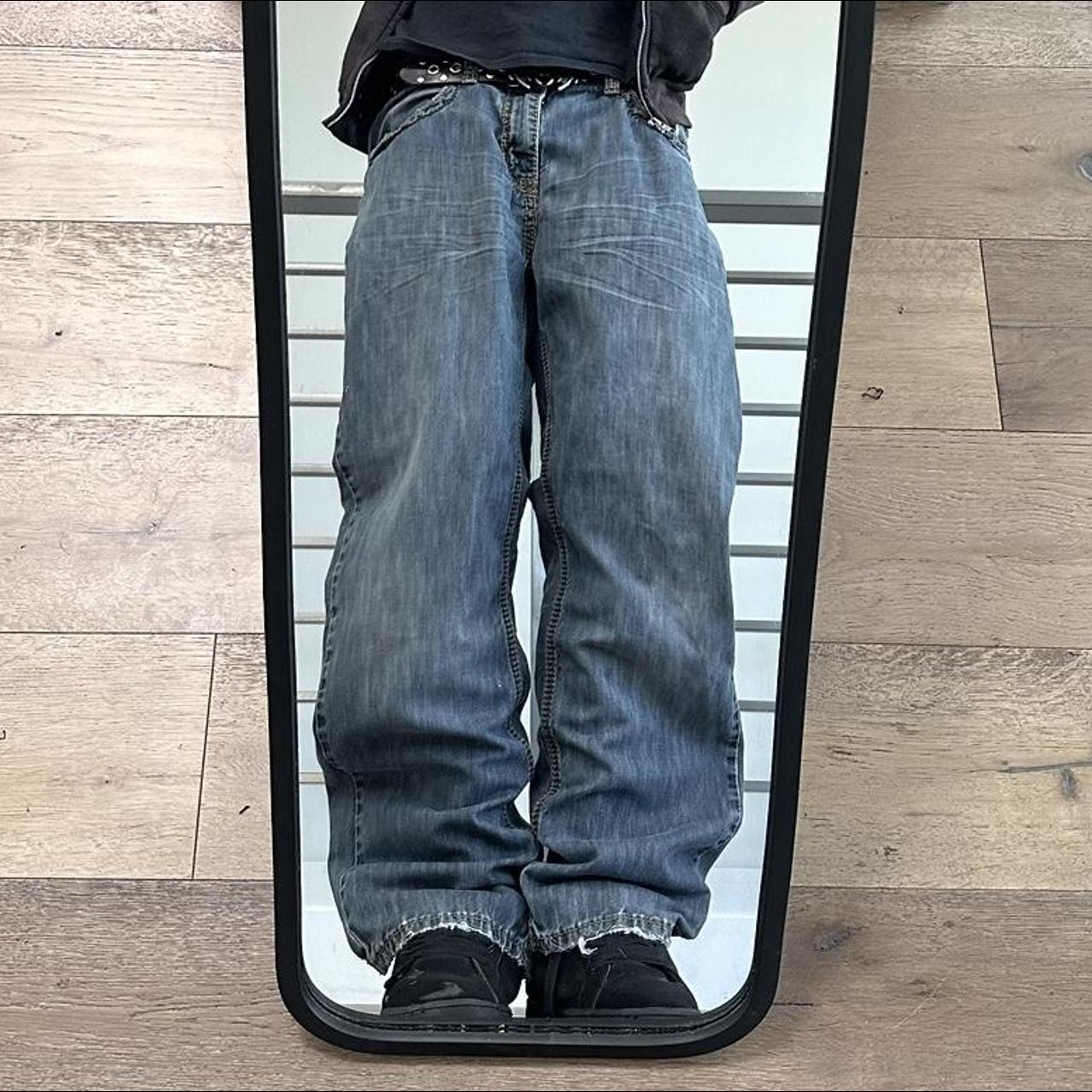 y2k grunge skate baggy embroidered jeans size... - Depop