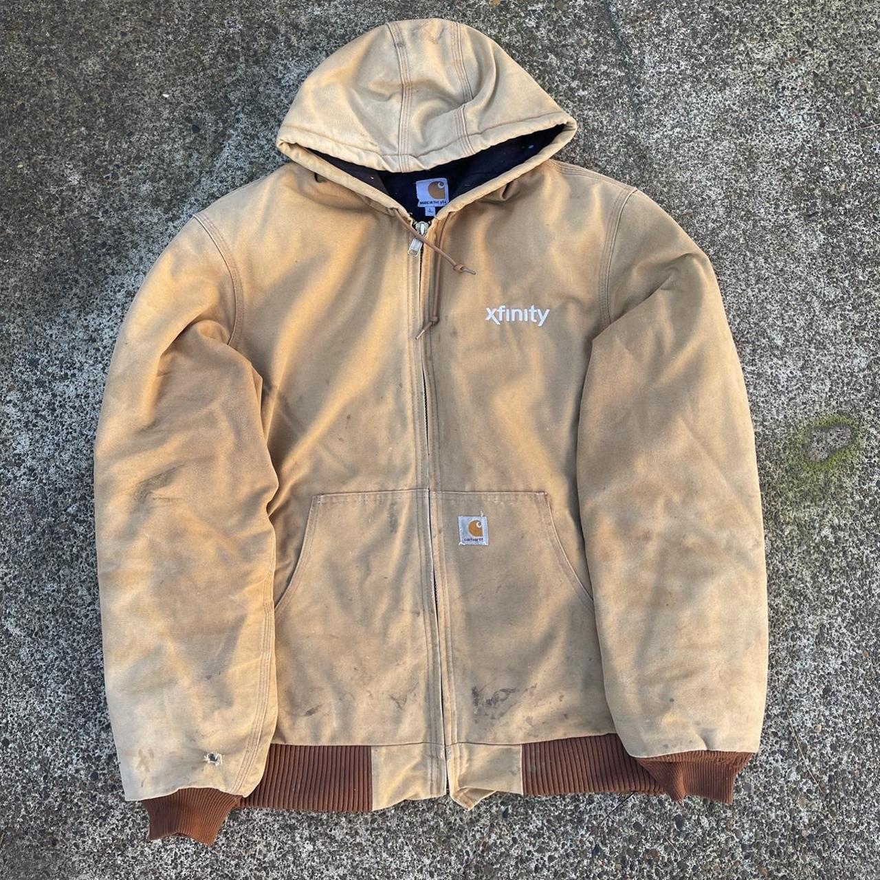 VINTAGE TAN CARHARTT HOODED JACKET LARGE... - Depop