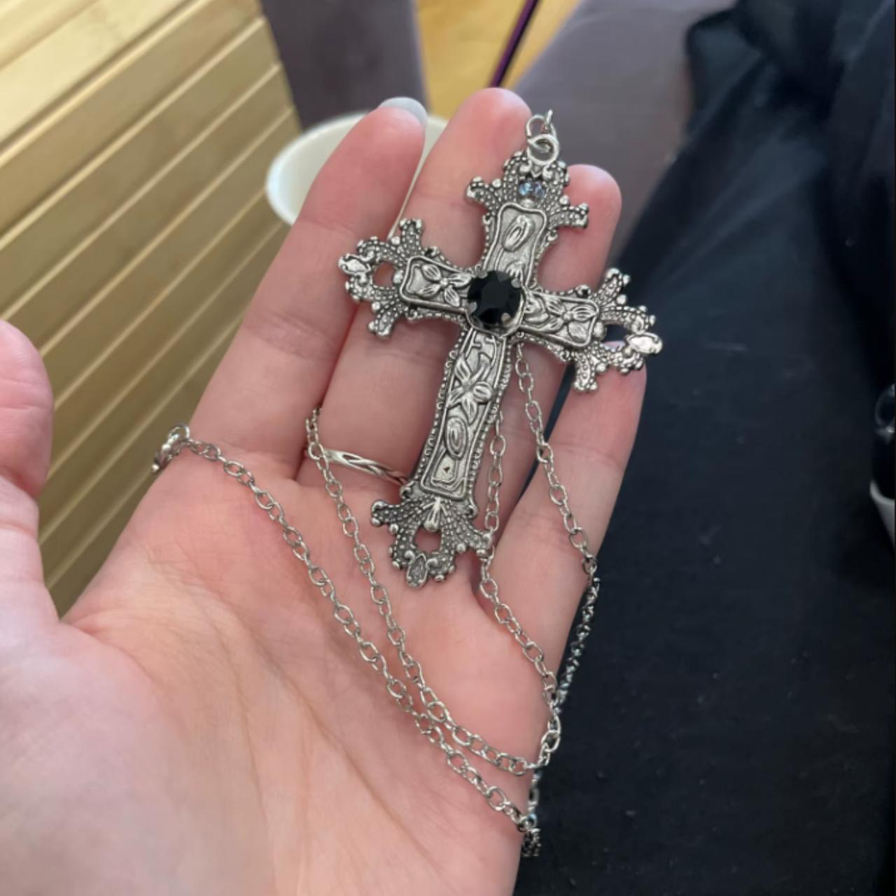 Y2k cross necklace grunge style punk skater chain... | Depop