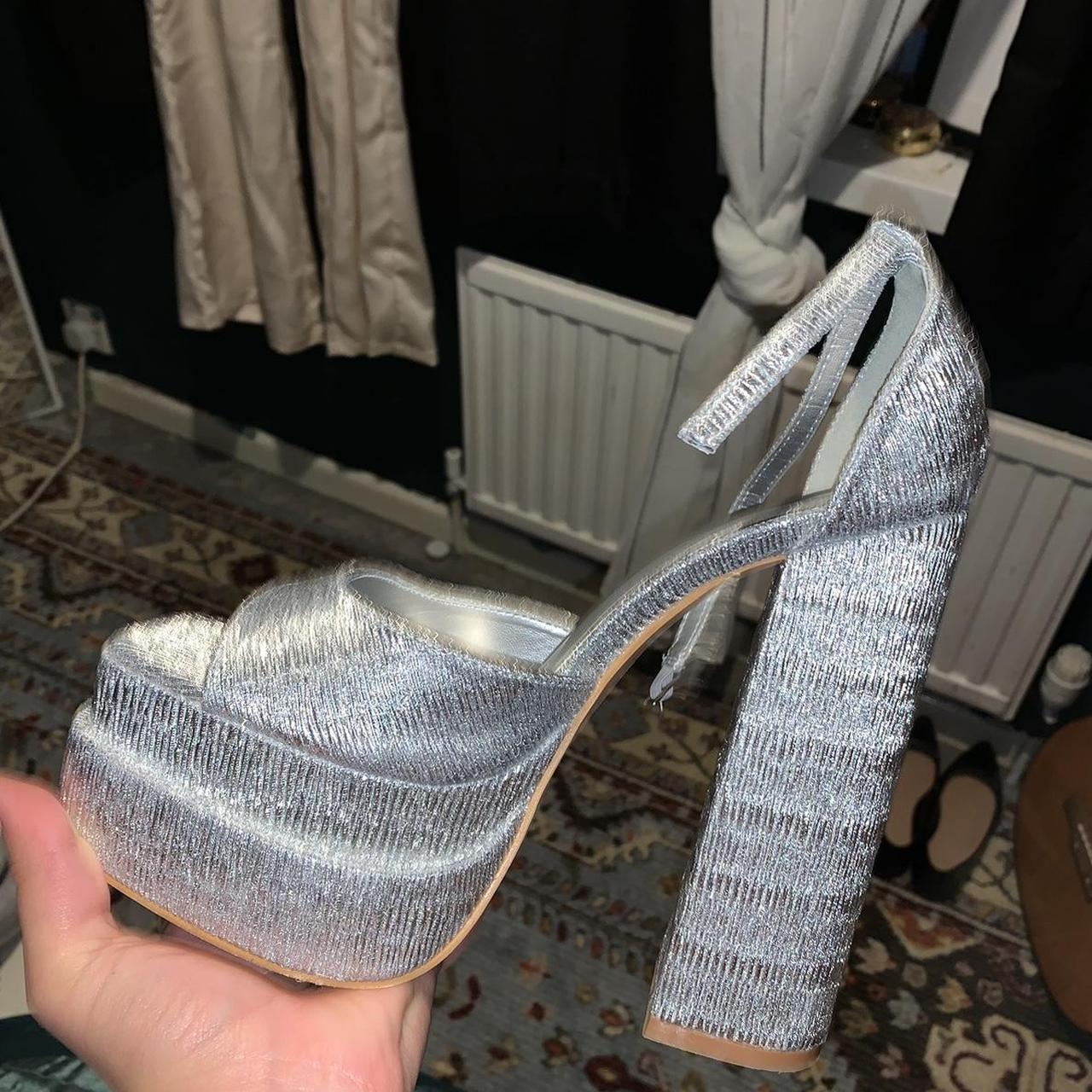 PLT silver chunky crinkle platform heels Never worn... - Depop