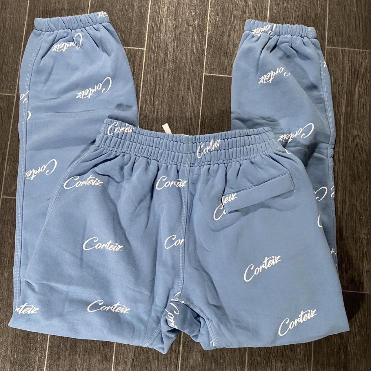 Corteiz Baby Blue script joggers sweatpants Size... - Depop