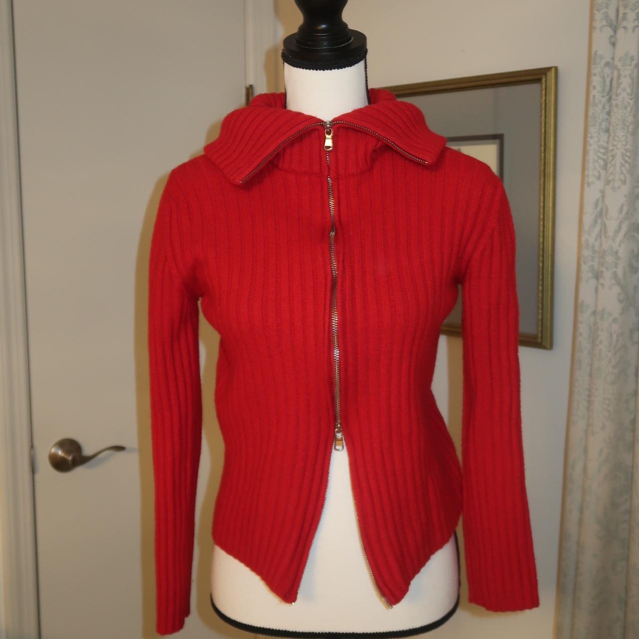 Red zip-up sweater with collar #redsweater... - Depop
