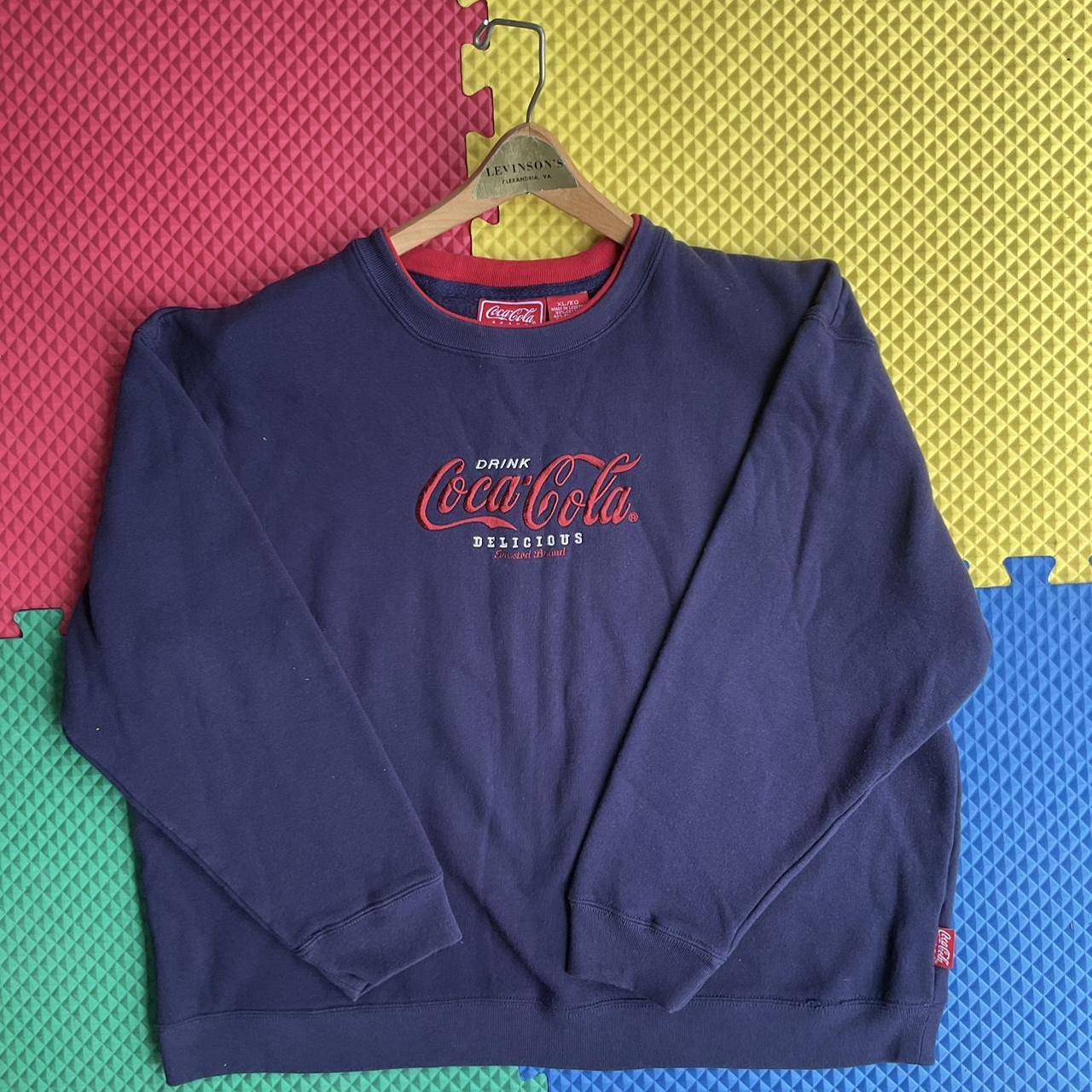 Coca-Cola Men's Navy and Red Jumper | Depop