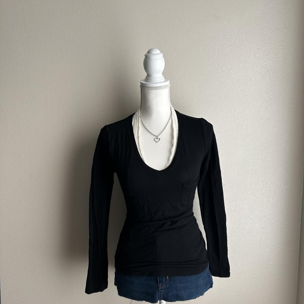 Black long sleeve essential basic top with front... - Depop