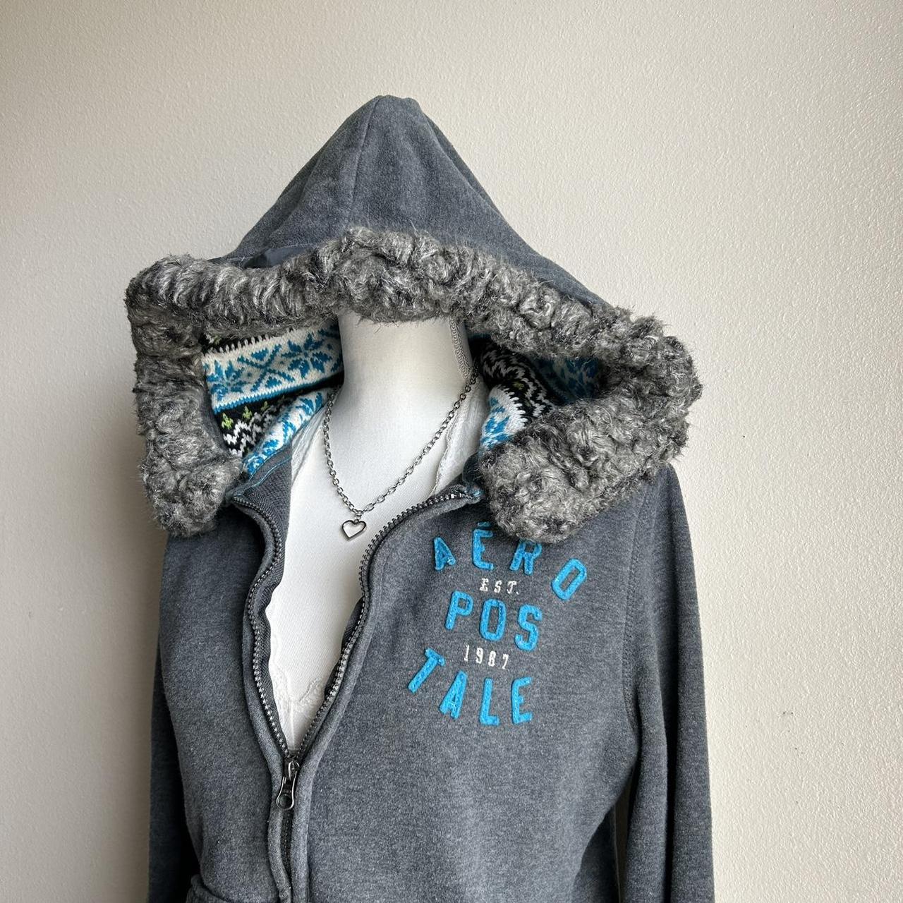 Grey vintage y2k Aeropostale zip up hoodie with faux... | Depop