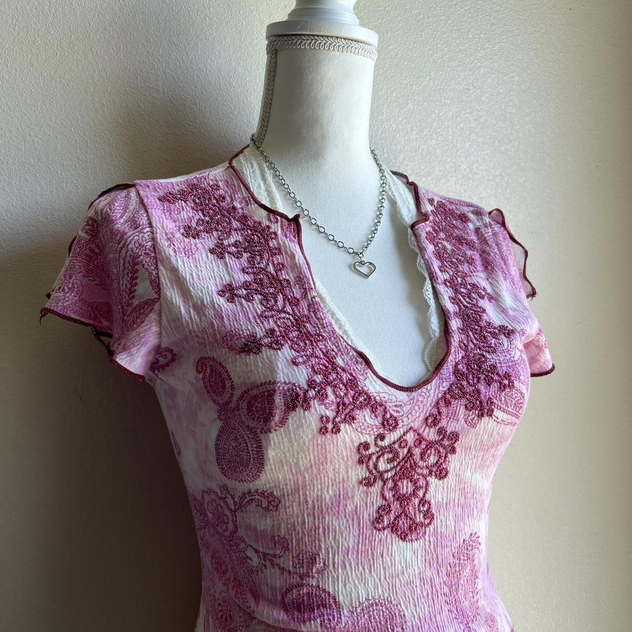 ANXIETY Pink and white vintage y2k fairy beaded... | Depop