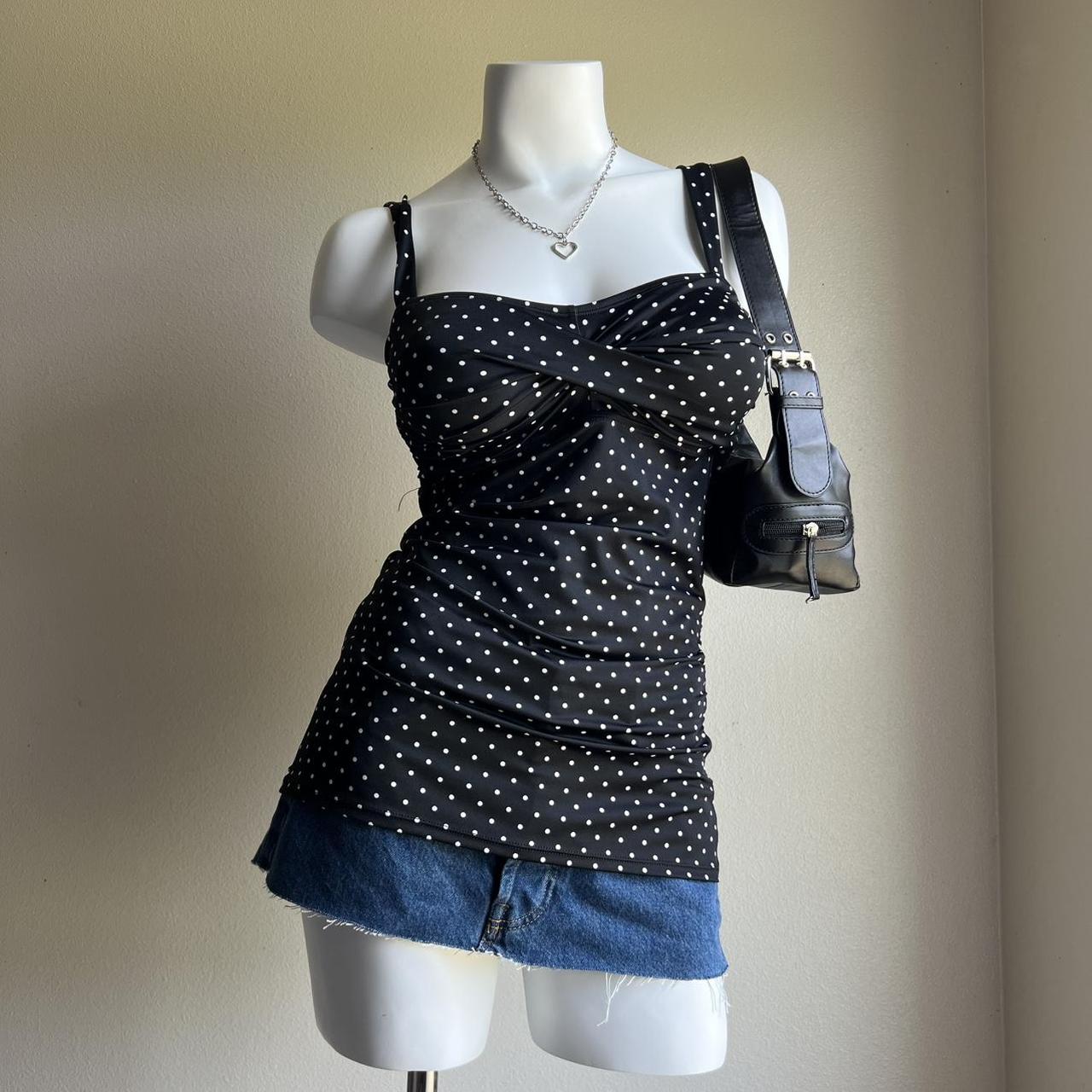 Black & white Y2K polka dot padded fitted babydoll... | Depop