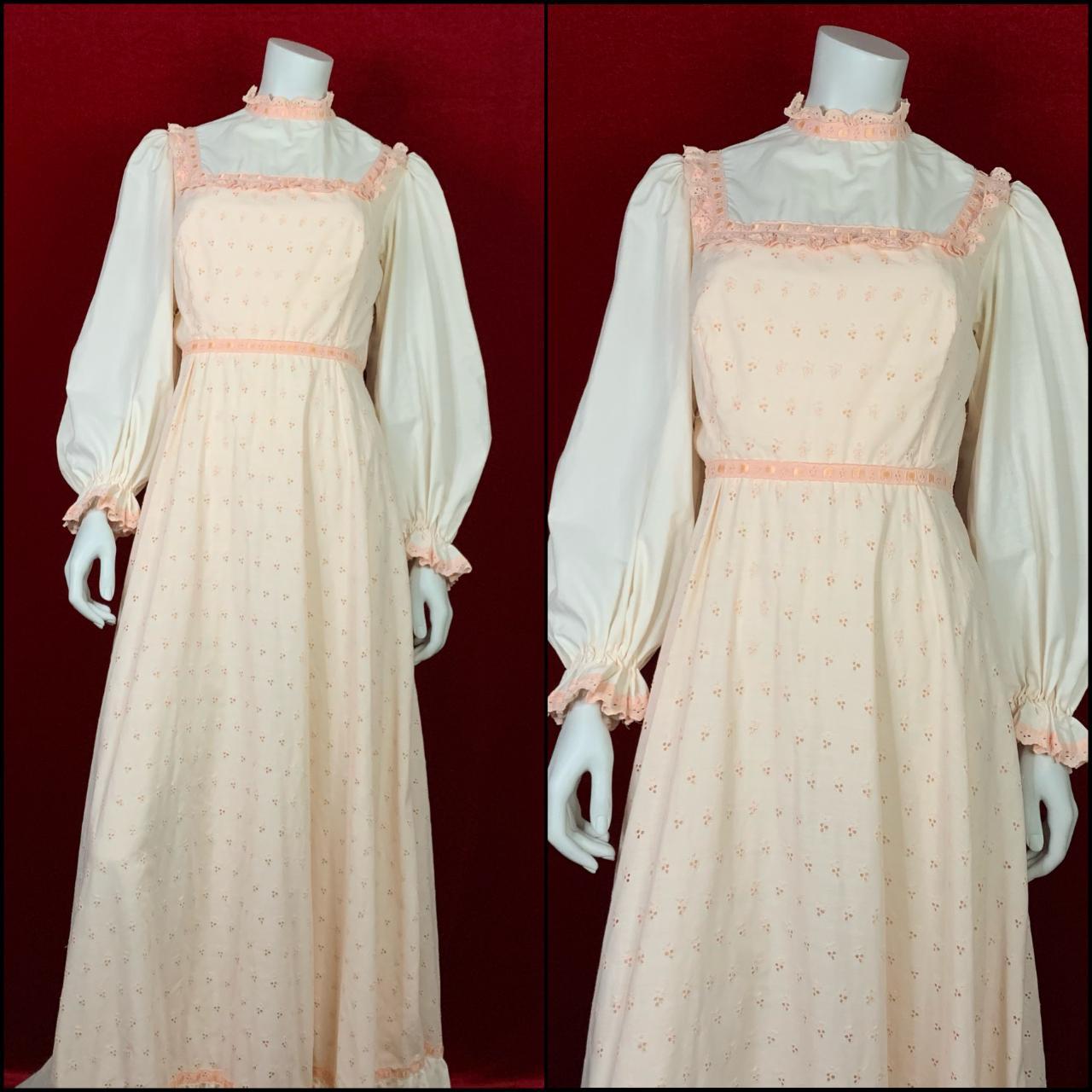 Vintage Peach Prairie Dress / Broderie Anglaise /... - Depop