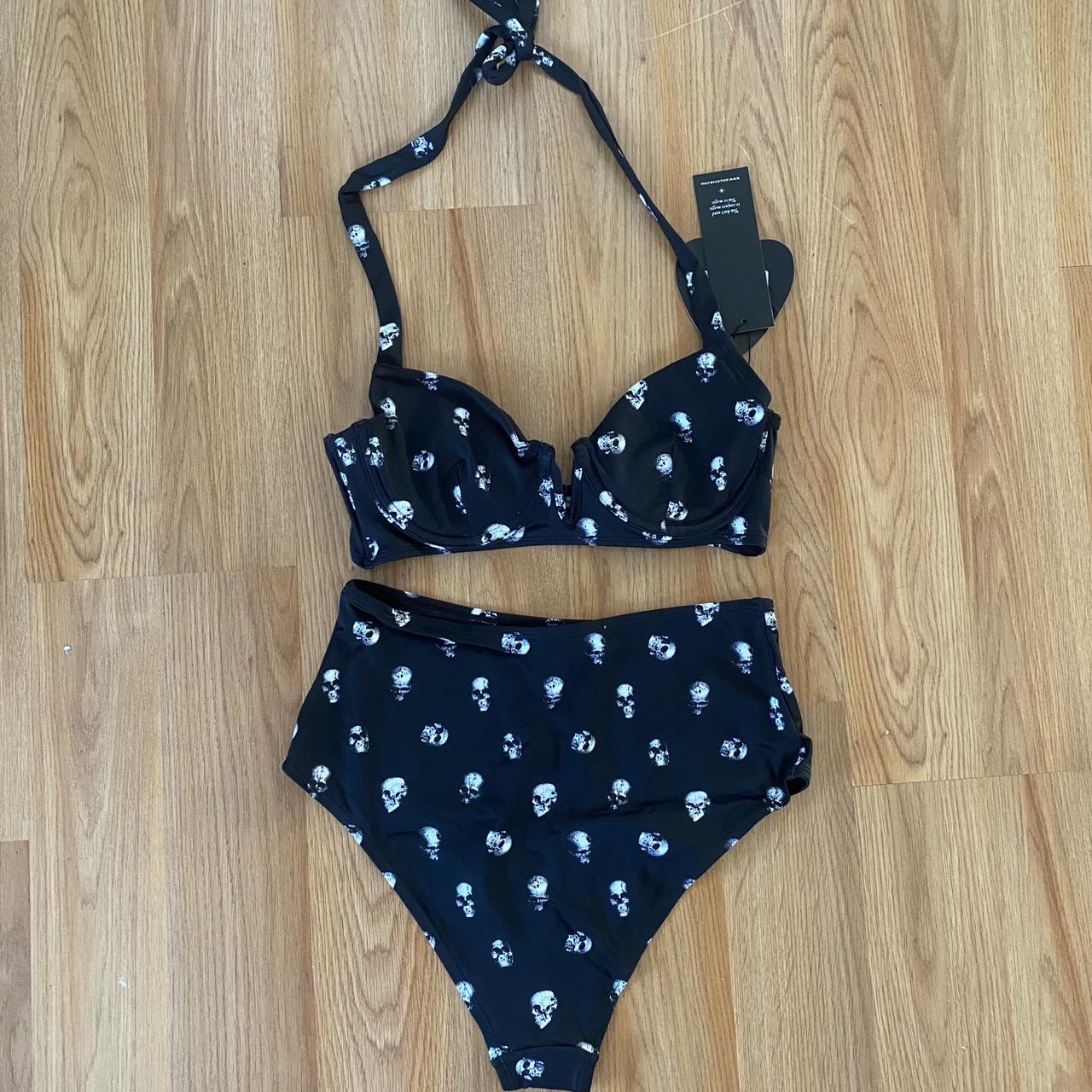 Killstar skulls two piece swimsuit high waisted... - Depop
