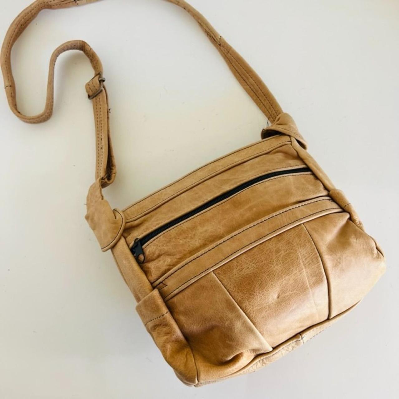 90s Western Tan Distressed Genuine Leather Small... - Depop