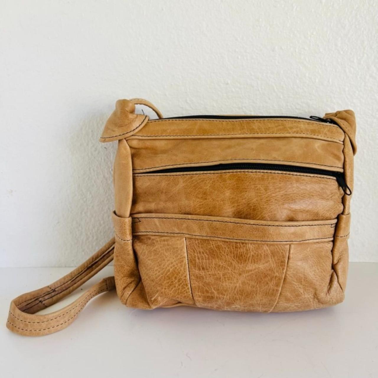 90s Western Tan Distressed Genuine Leather Small... - Depop