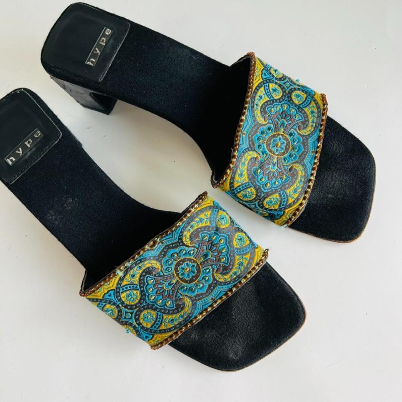 Hype Women's Green and Blue Sandals | Depop