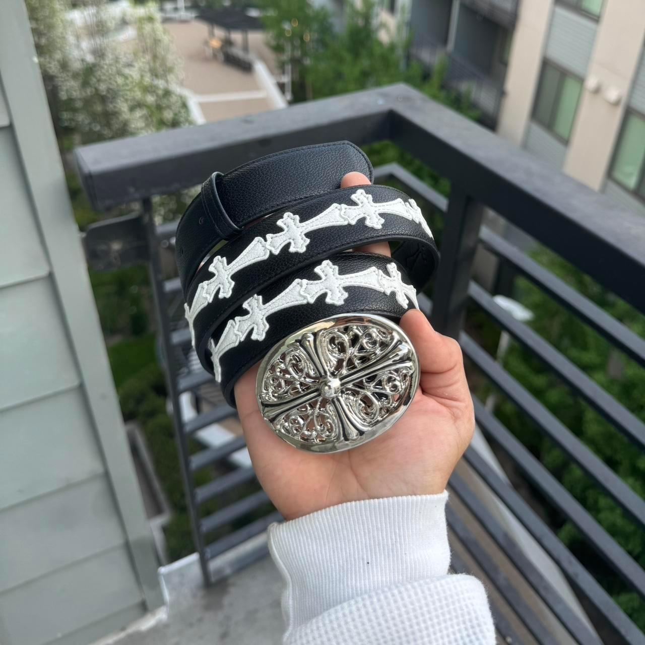 Super fire silver cross belt with white crosses... | Depop