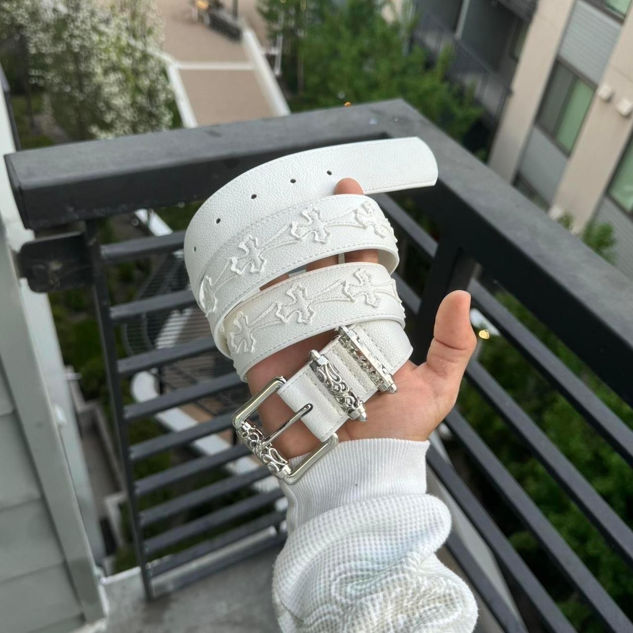 Super tuff white belt with stitched crosses Fits... | Depop