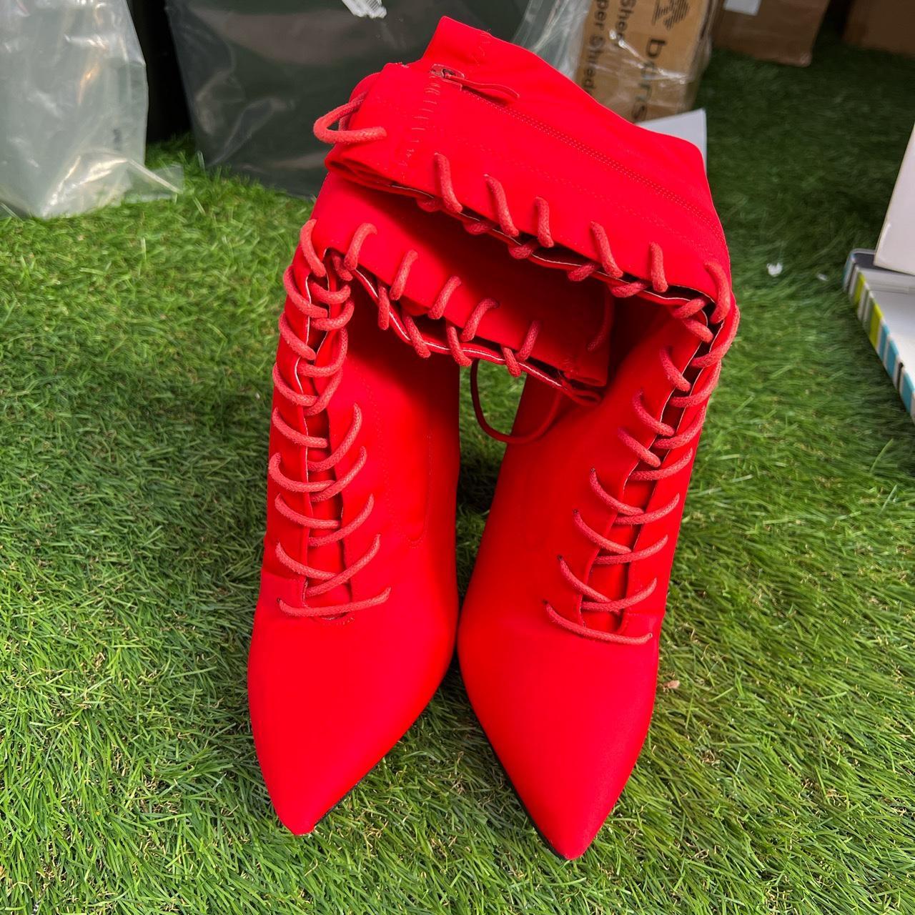 Red Lycra Heel Boots with Black Heel Brand New - Depop