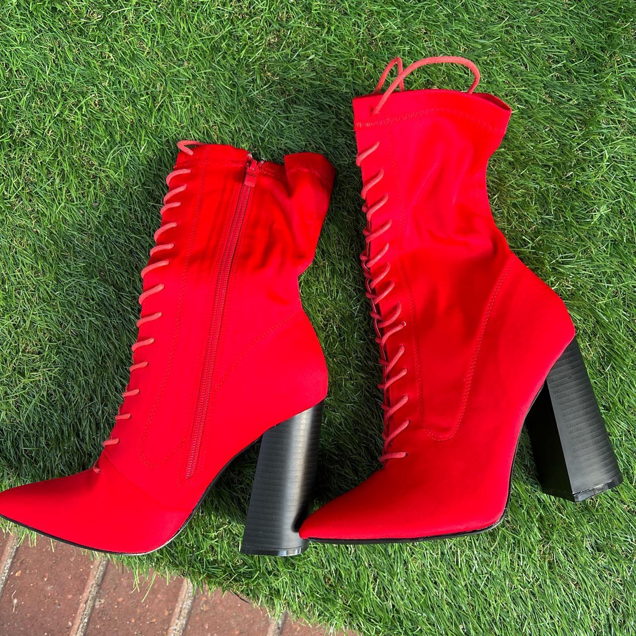 Red Lycra Heel Boots with Black Heel Brand New - Depop
