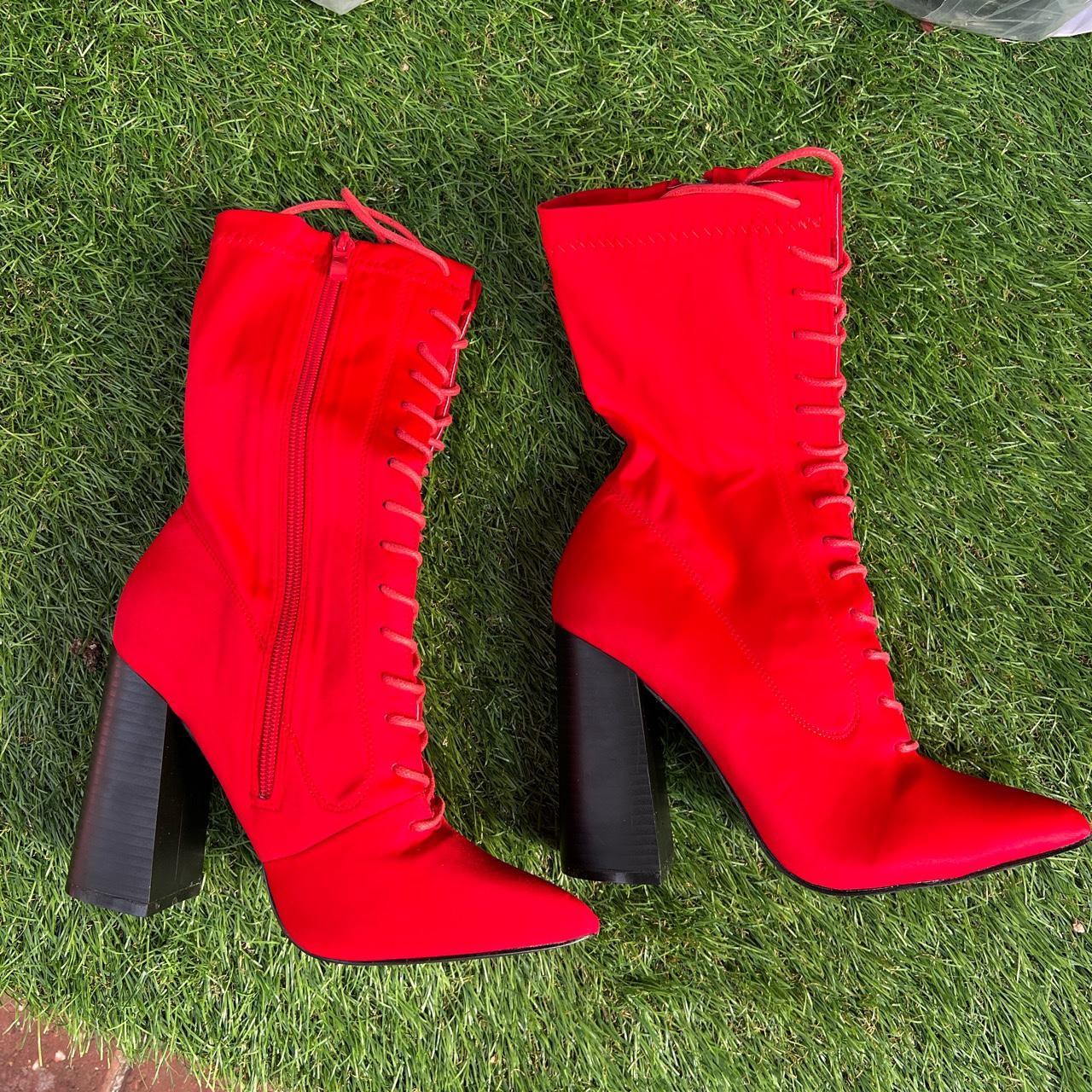 Red Lycra Heel Boots with Black Heel Brand New - Depop