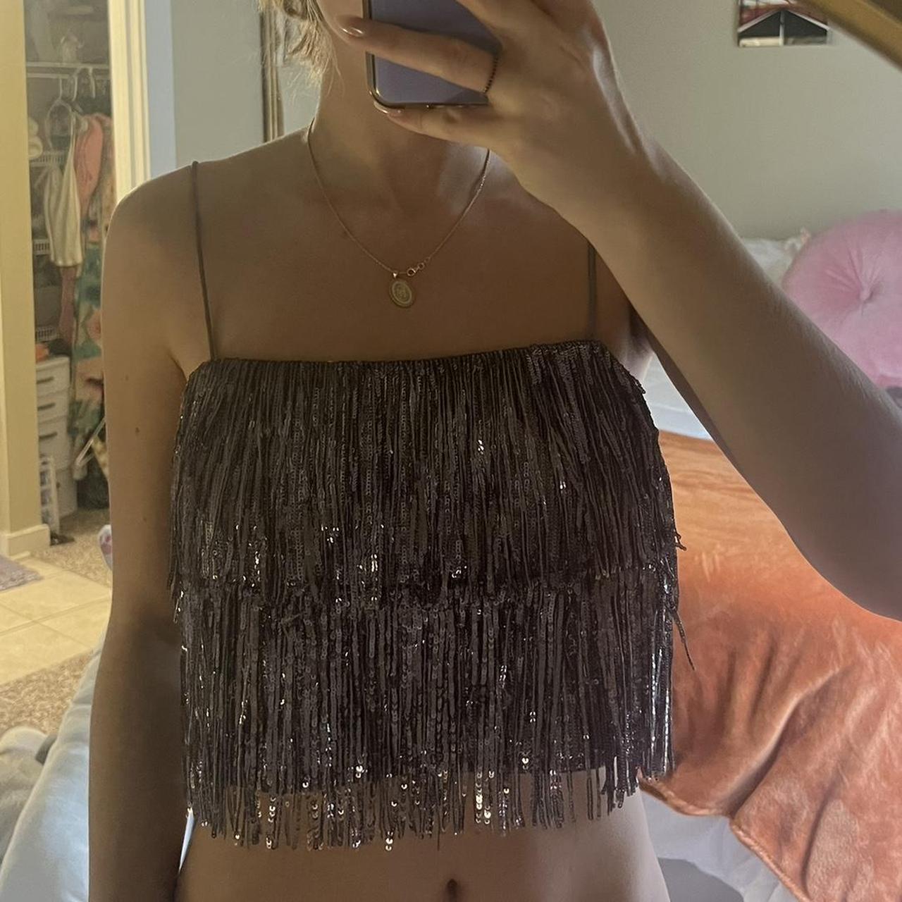 Dazzling silver top with sparkly frillies! -so cute... - Depop