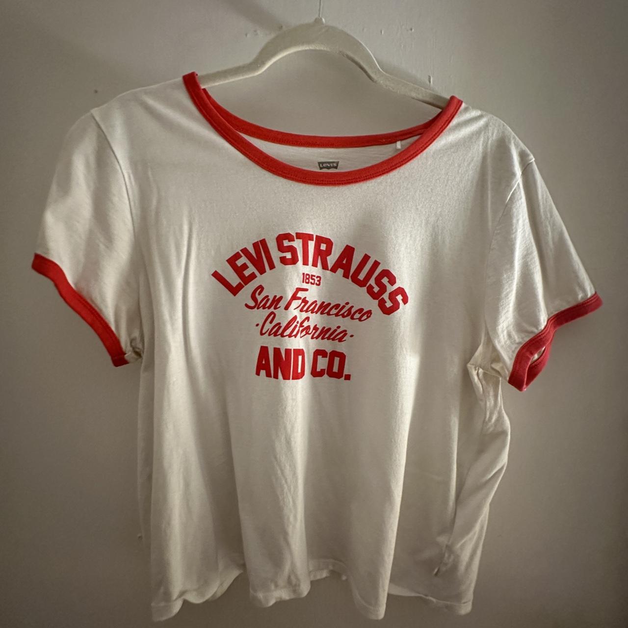 Levi’s red and white ringer tee! It’s a size large... - Depop