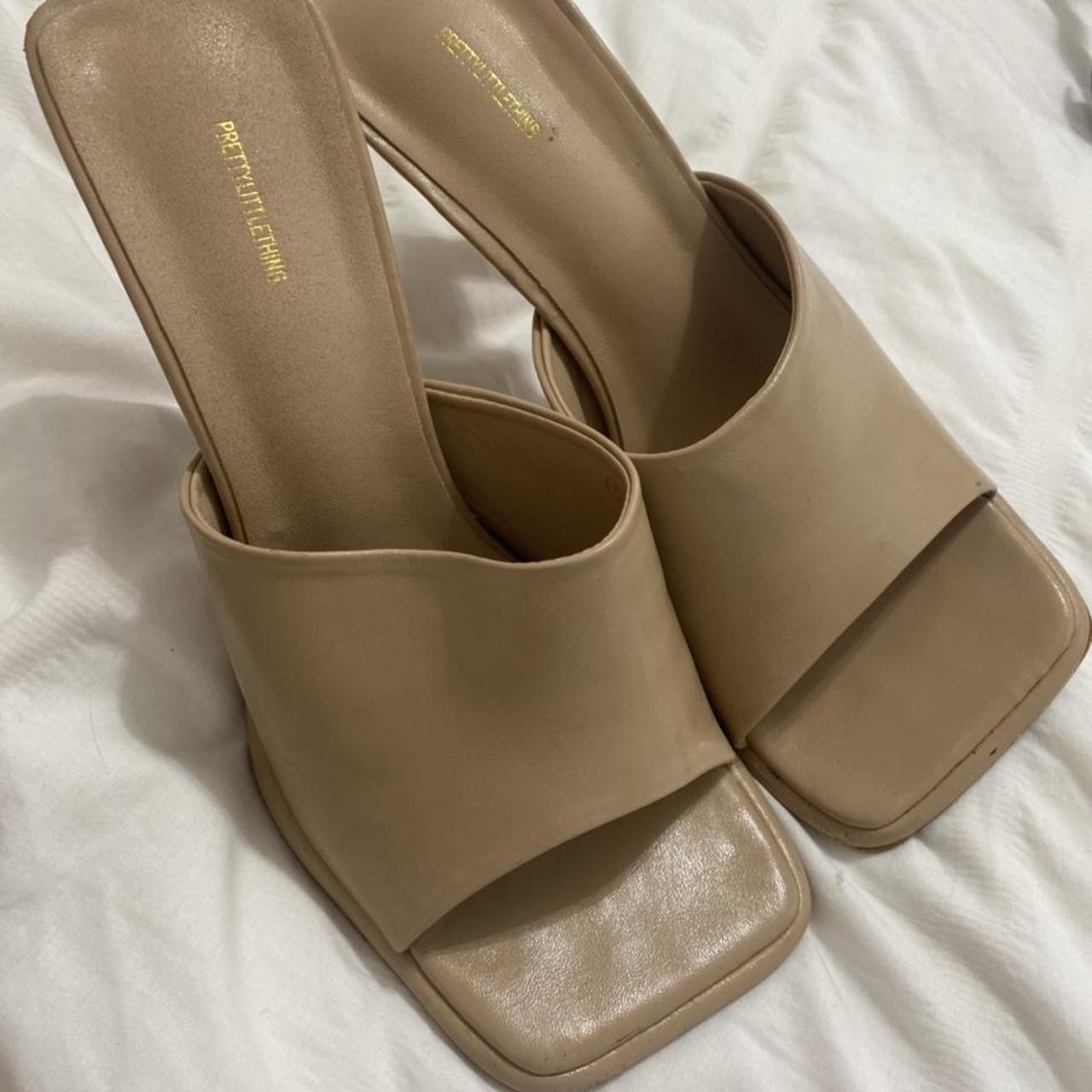 Pretty little thing nude heeled mules Size uk 5... - Depop