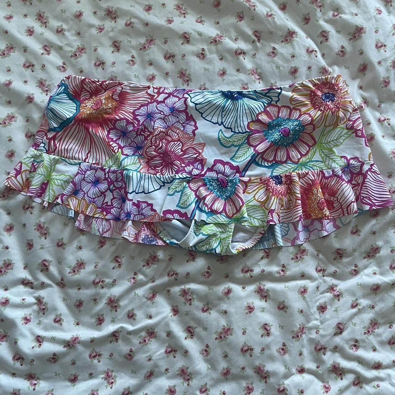 y2k / 2000s multicolour floral micro mini swim skirt... - Depop