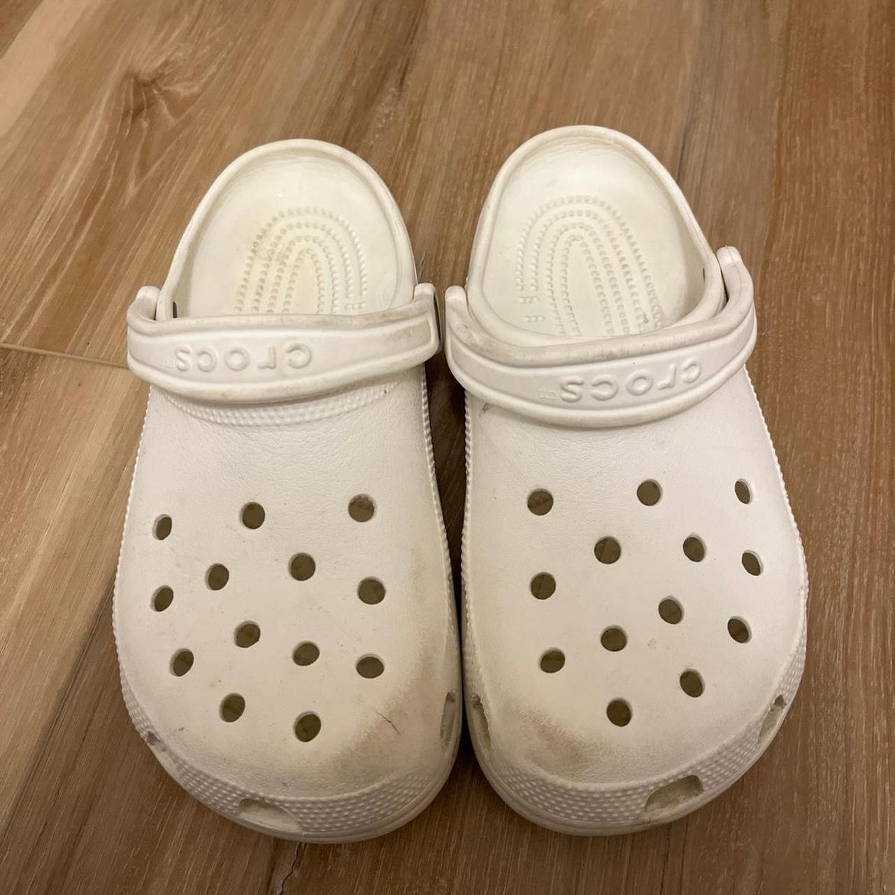 Women’s Size 8 White Crocs Extremely Worn - Depop