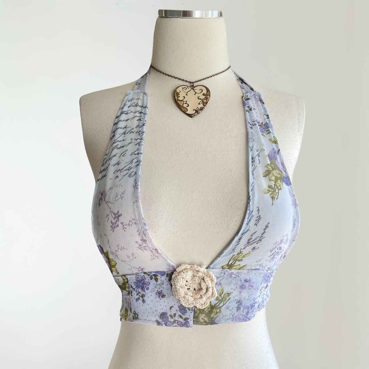 The Gemma Top ♡ Floral halter crop tie up sheer... - Depop