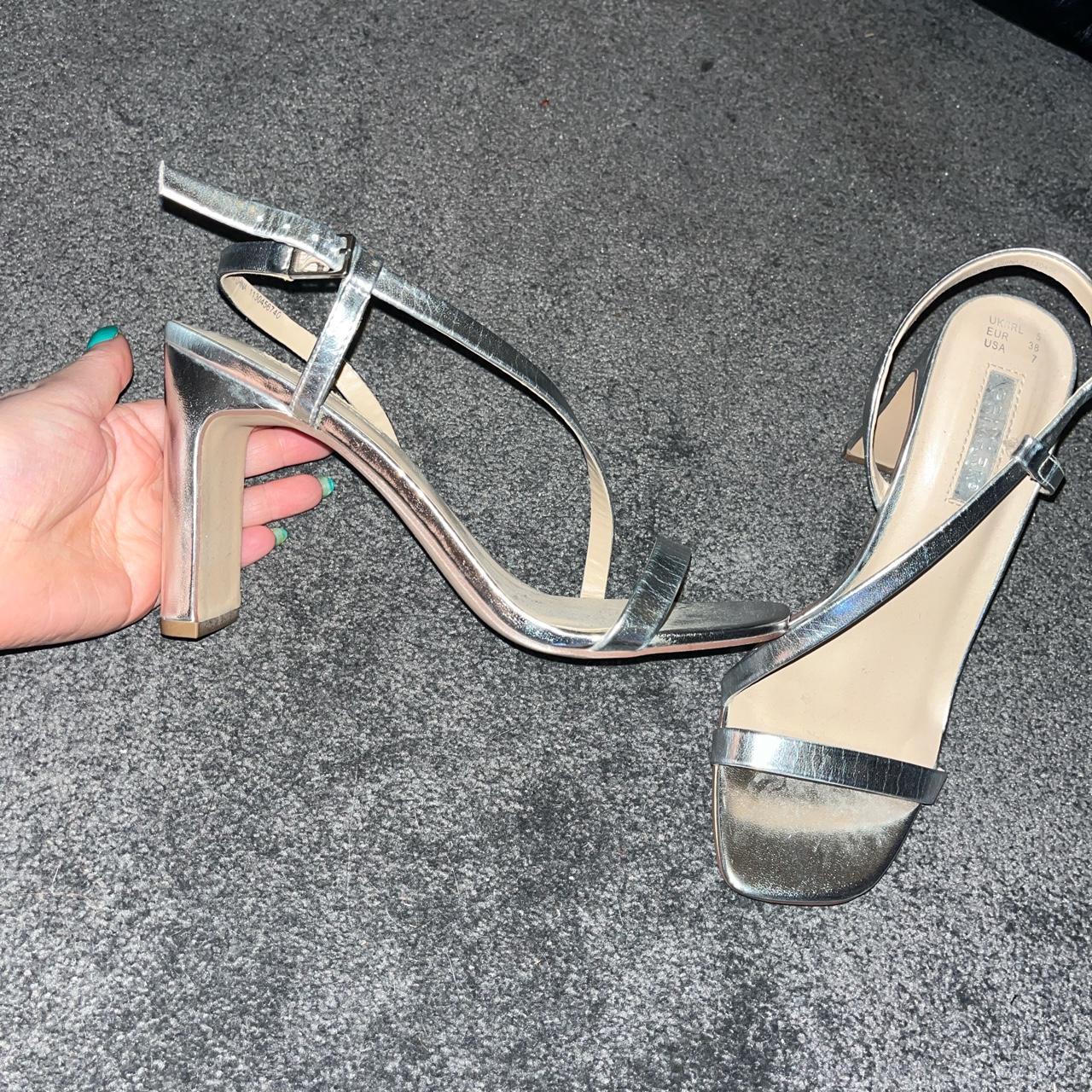 Silver heels worn once, really comfy to wear... - Depop
