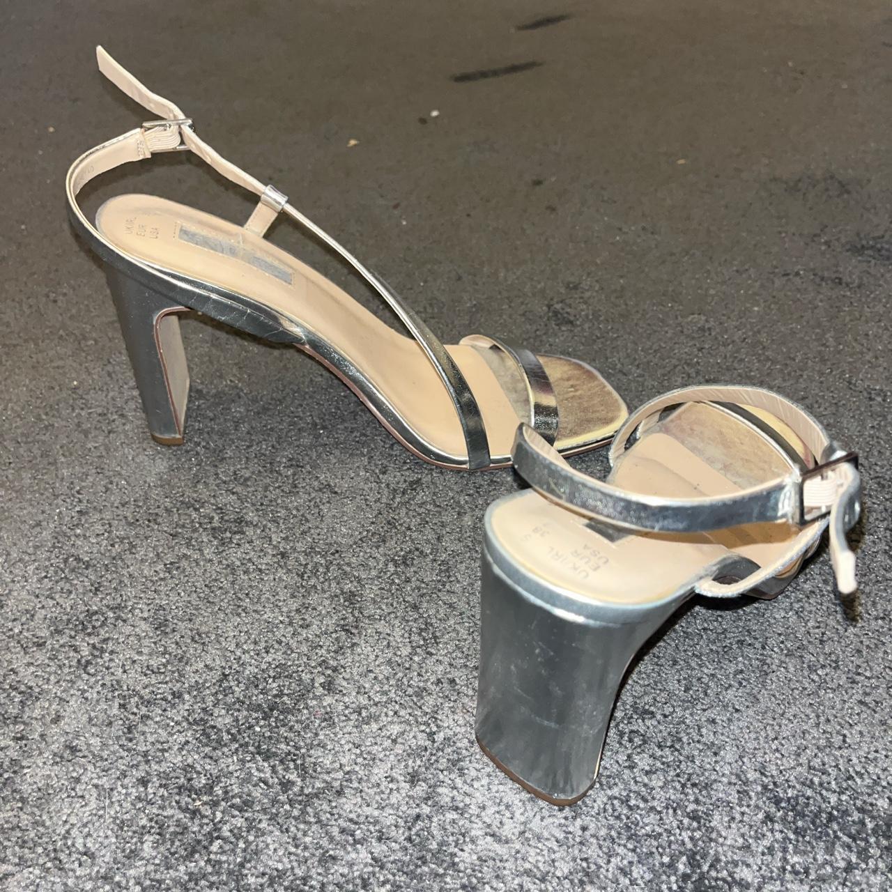 Silver heels worn once, really comfy to wear... - Depop