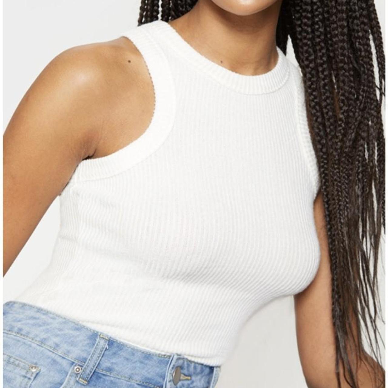 Rib racer neck sleeveless vest, in white Very soft... - Depop