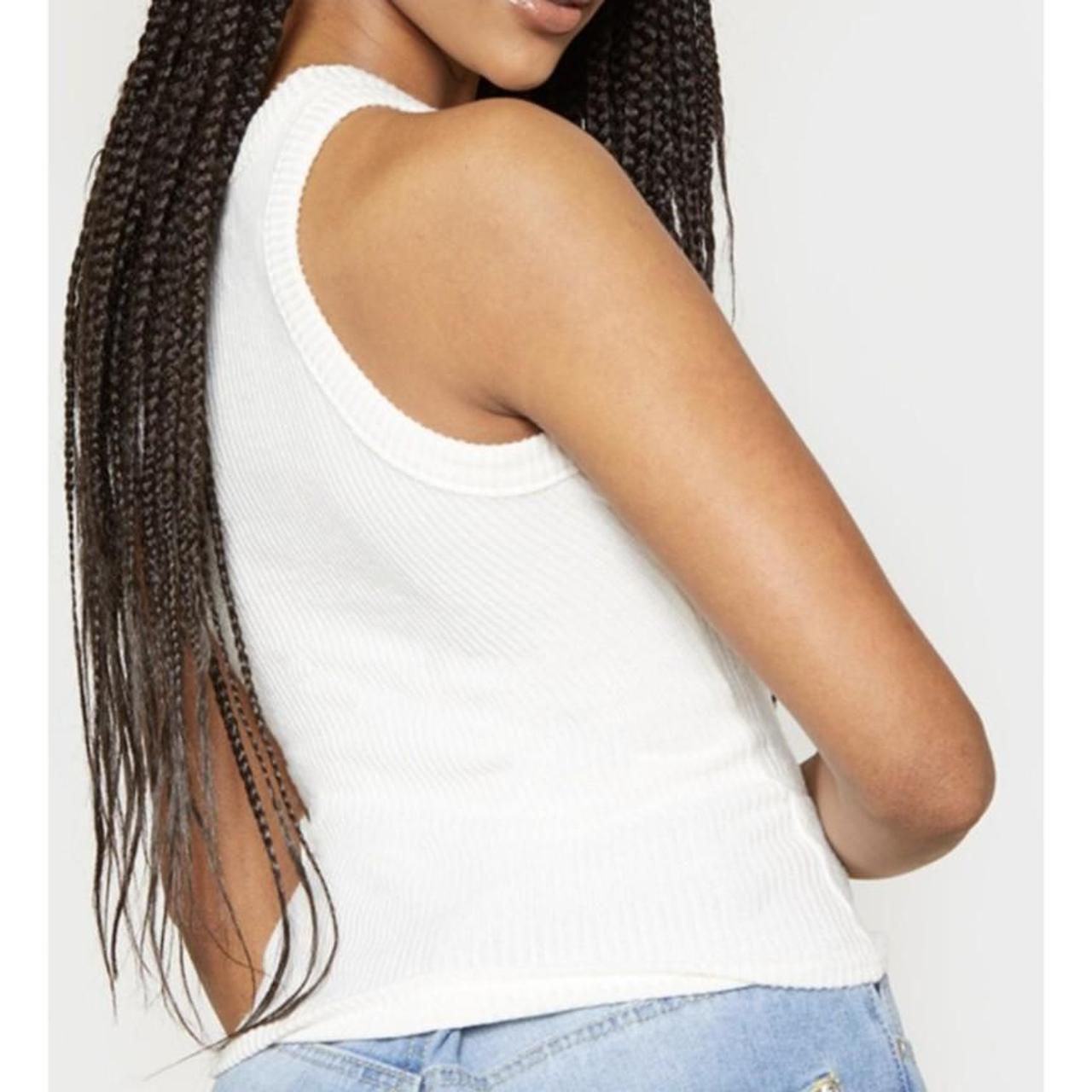 Rib racer neck sleeveless vest, in white Very soft... - Depop