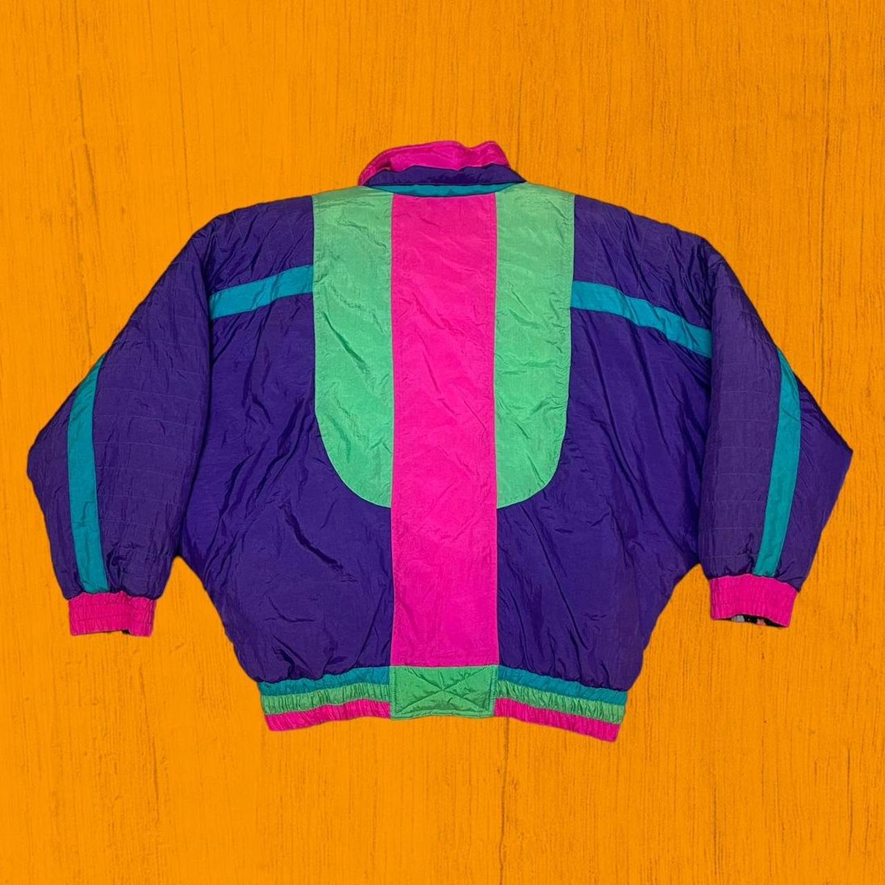 Vintage 80s/90s Neon Color Block Puffer Jacket -... - Depop