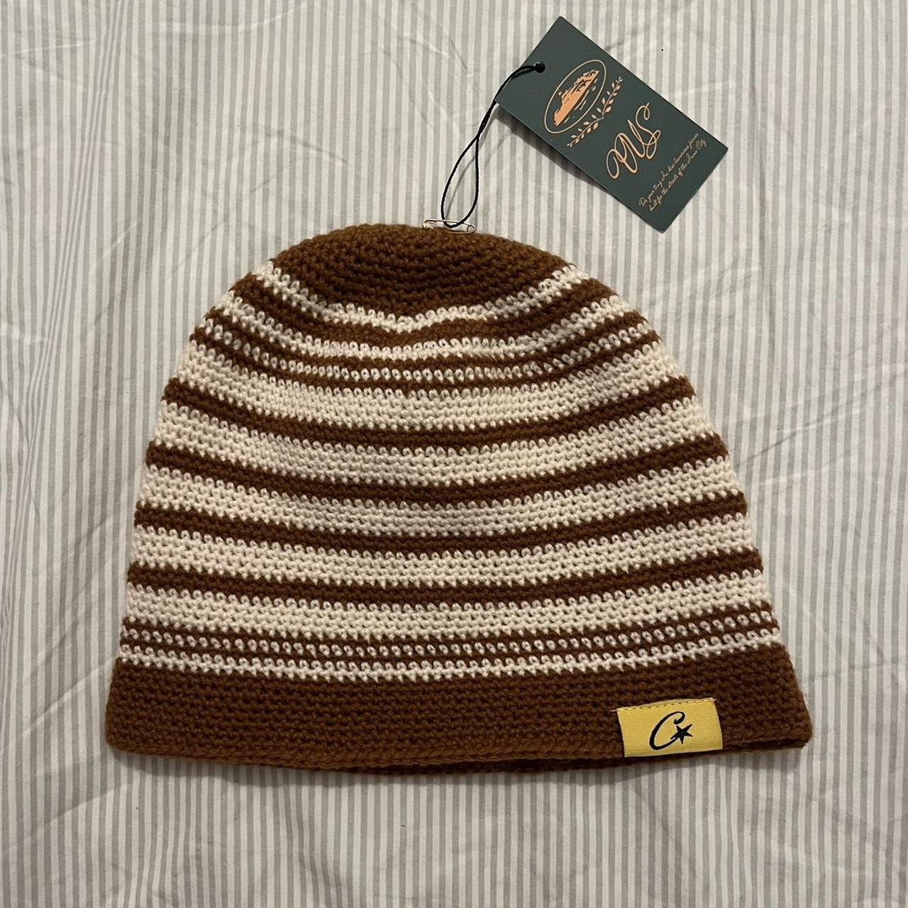 Corteiz (CRTZ) Crochet Cream/Brown Beanie,... - Depop