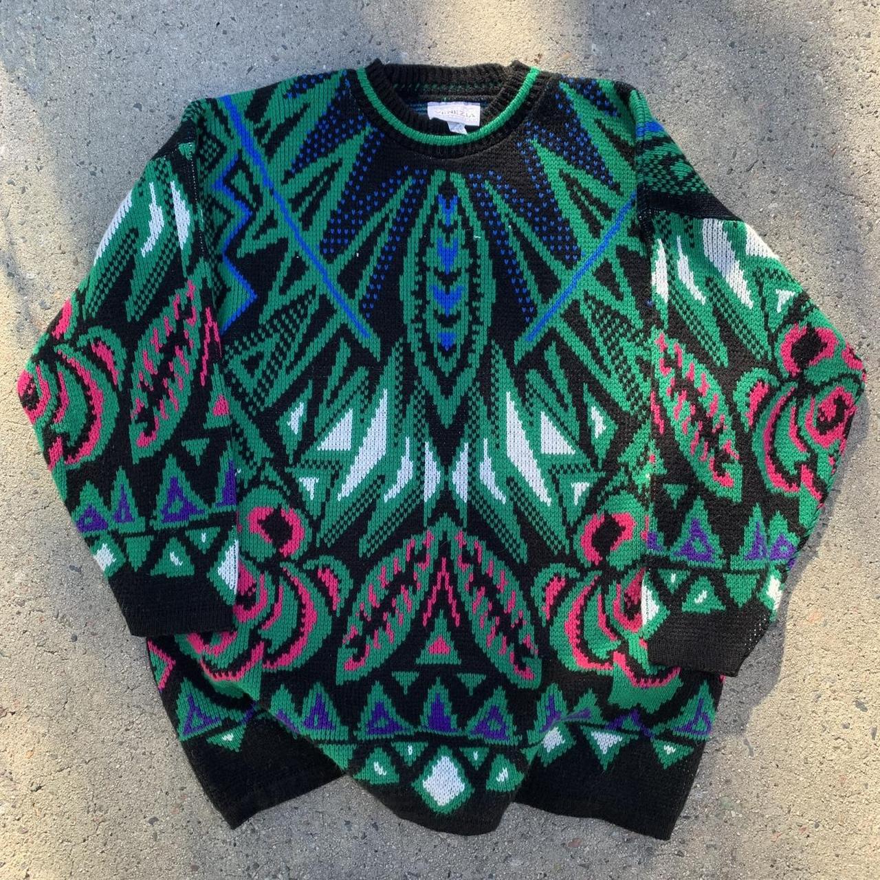 Vintage 90’s Venezia Knit Patterned Sweater •... - Depop
