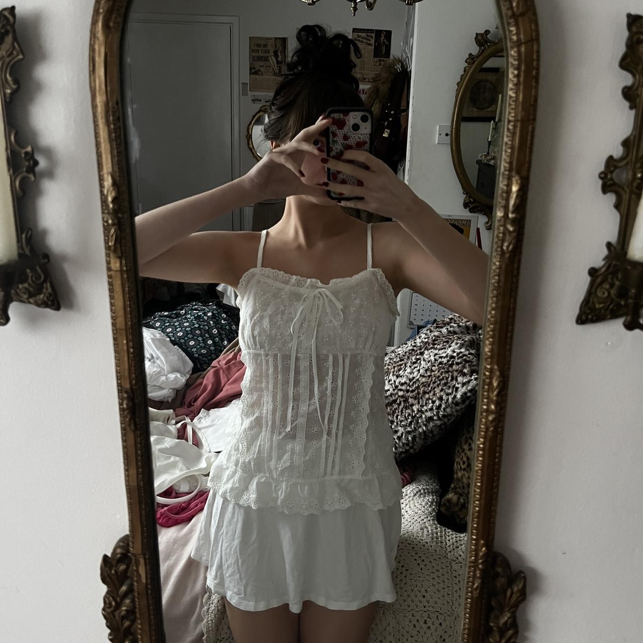 Pointelle white cami lace embroidered tank floral... - Depop