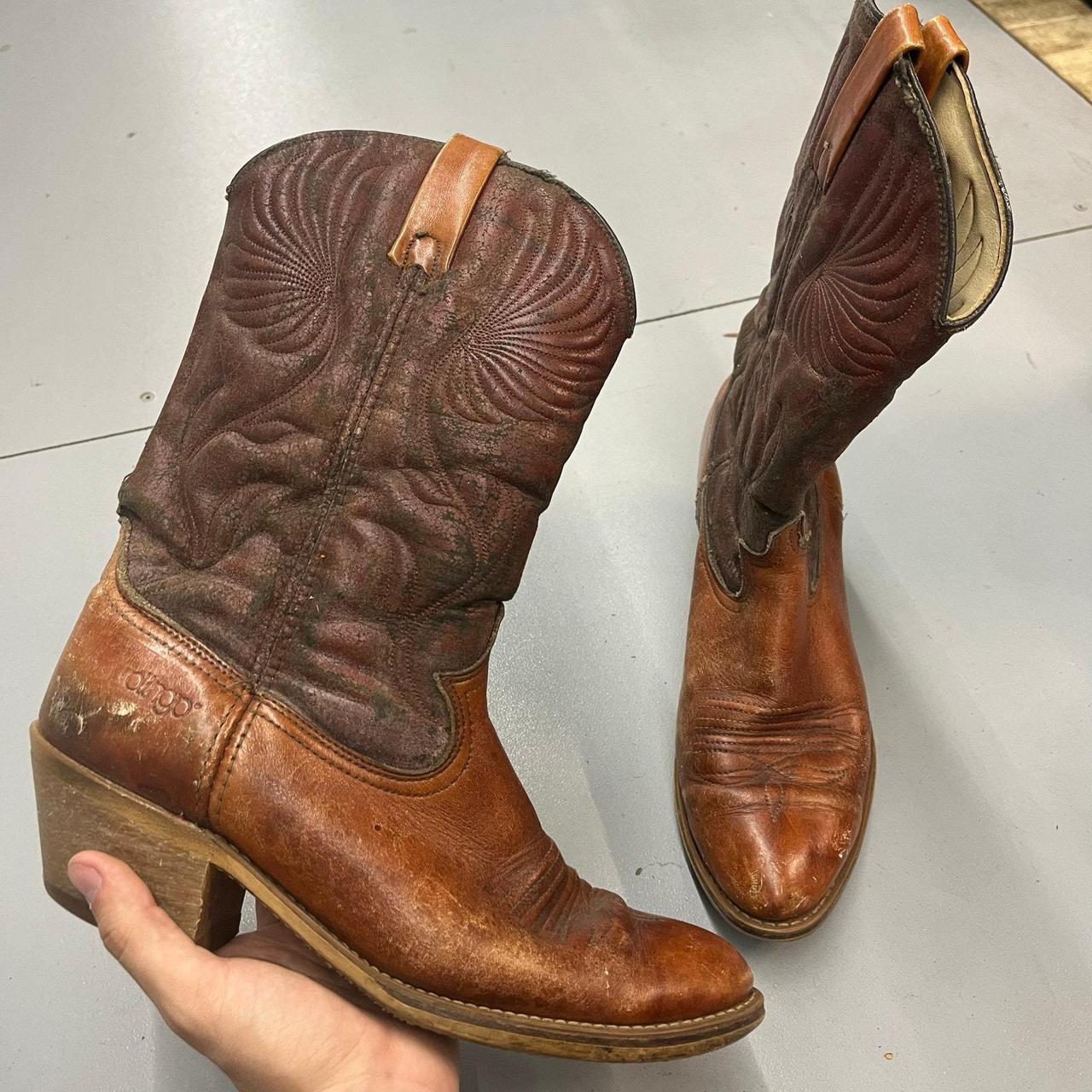 VTG Dingo Western Cowboy Boots Distressed Brown Made... - Depop